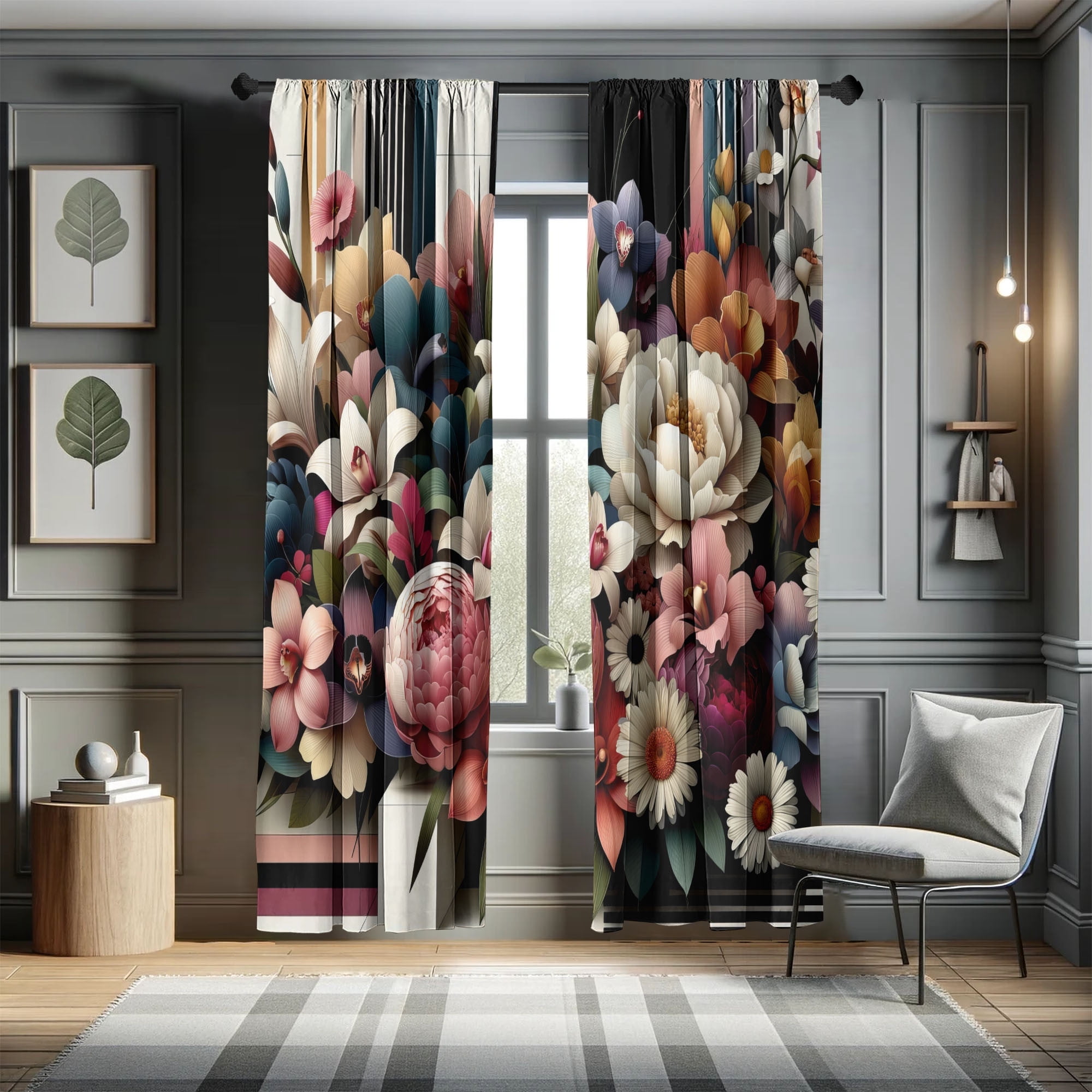 Ambesonne Modern Curtains, Jumble Colors Spring Floral, Pair of 28"x63 ...