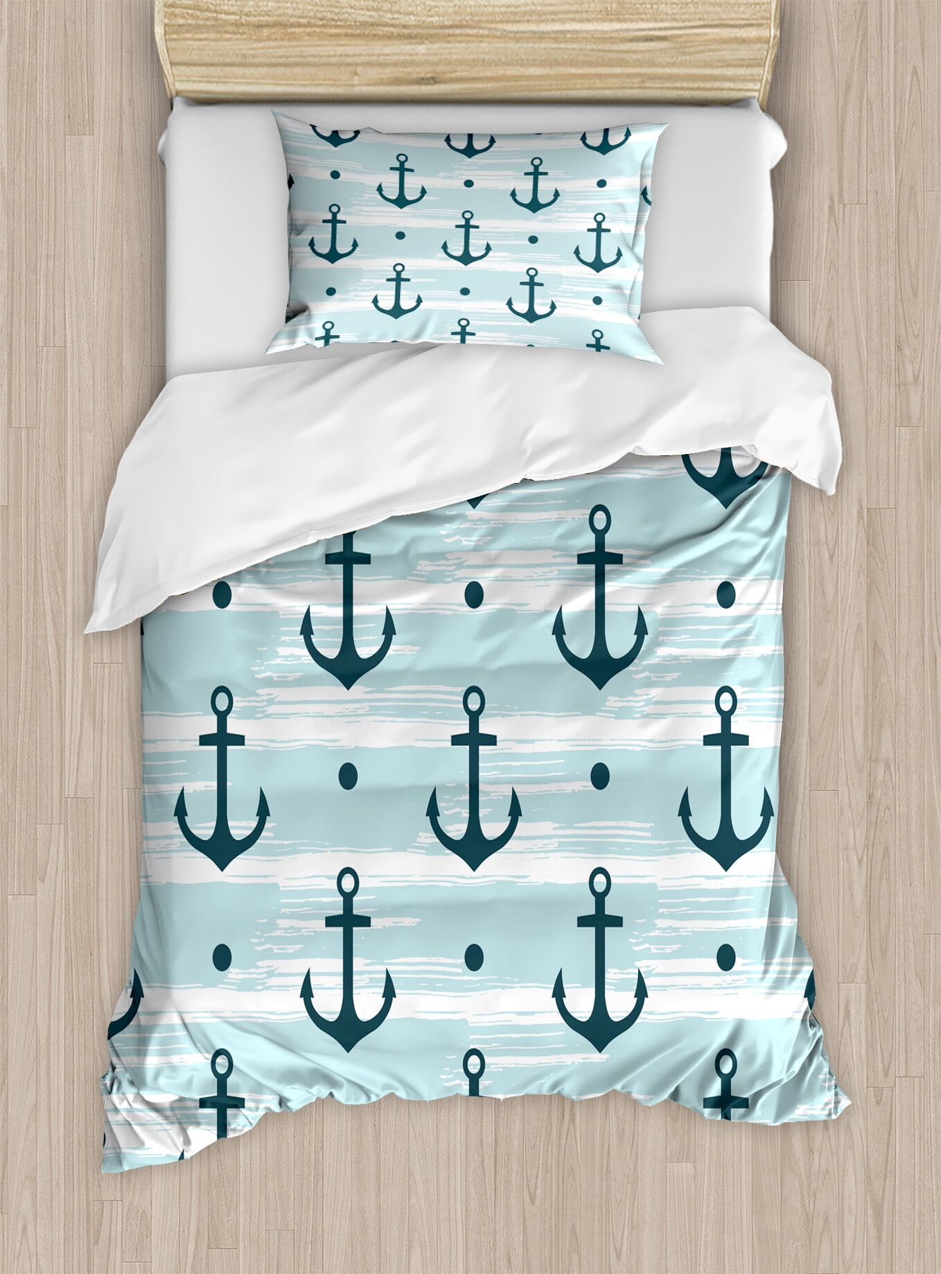 Ambesonne Modern Duvet Cover Set, Pattern with Anchors, Twin, Pale Blue ...