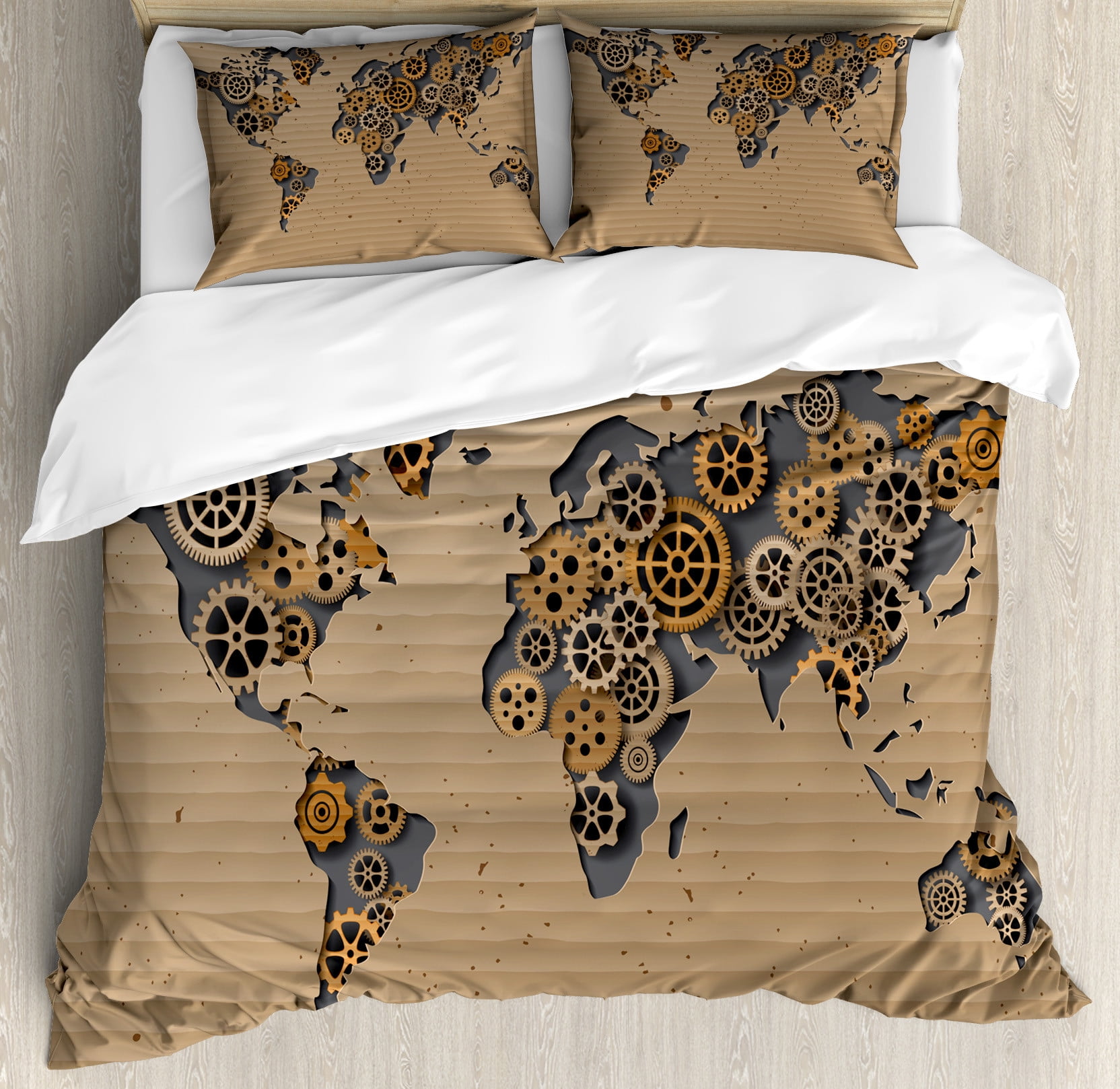 Ambesonne Modern Duvet Cover Sets, Old Hipster World Map, 2-King, Grey ...