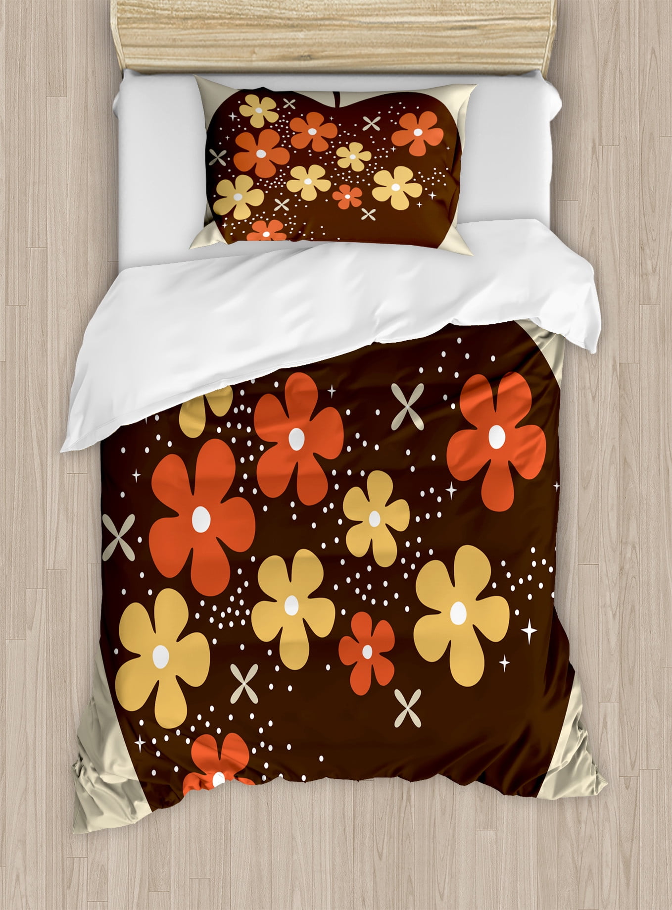 Ambesonne Modern Duvet Cover Sets, Vector Big Apple, 2-Twin, Dark Brown ...