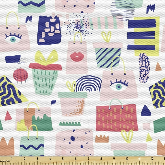 Ambesonne Modern Fabric by the Yard Upholstery, Doodle Shop Bags Have ...