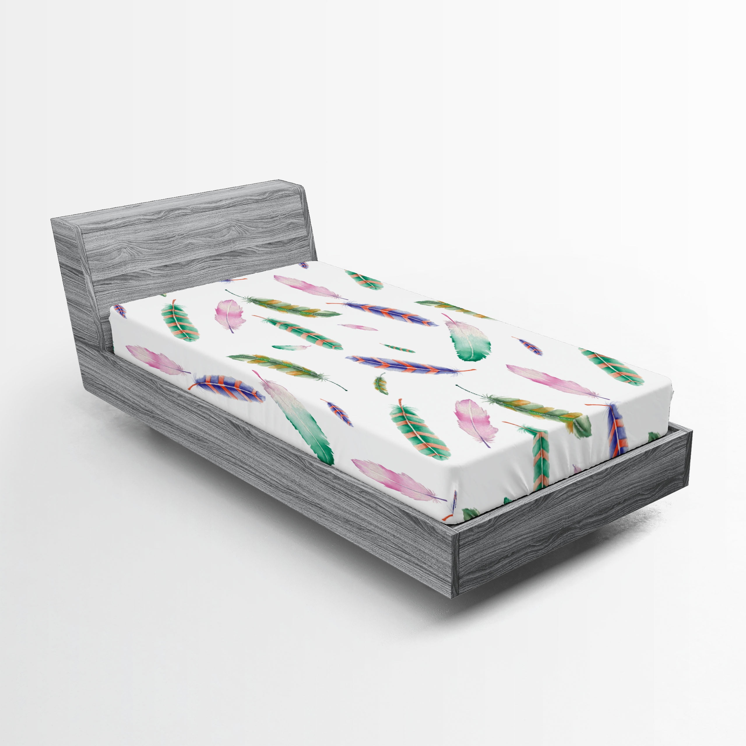 Ambesonne Modern Fitted Sheet, Pastel Colored Feathers, Twin XL Size ...
