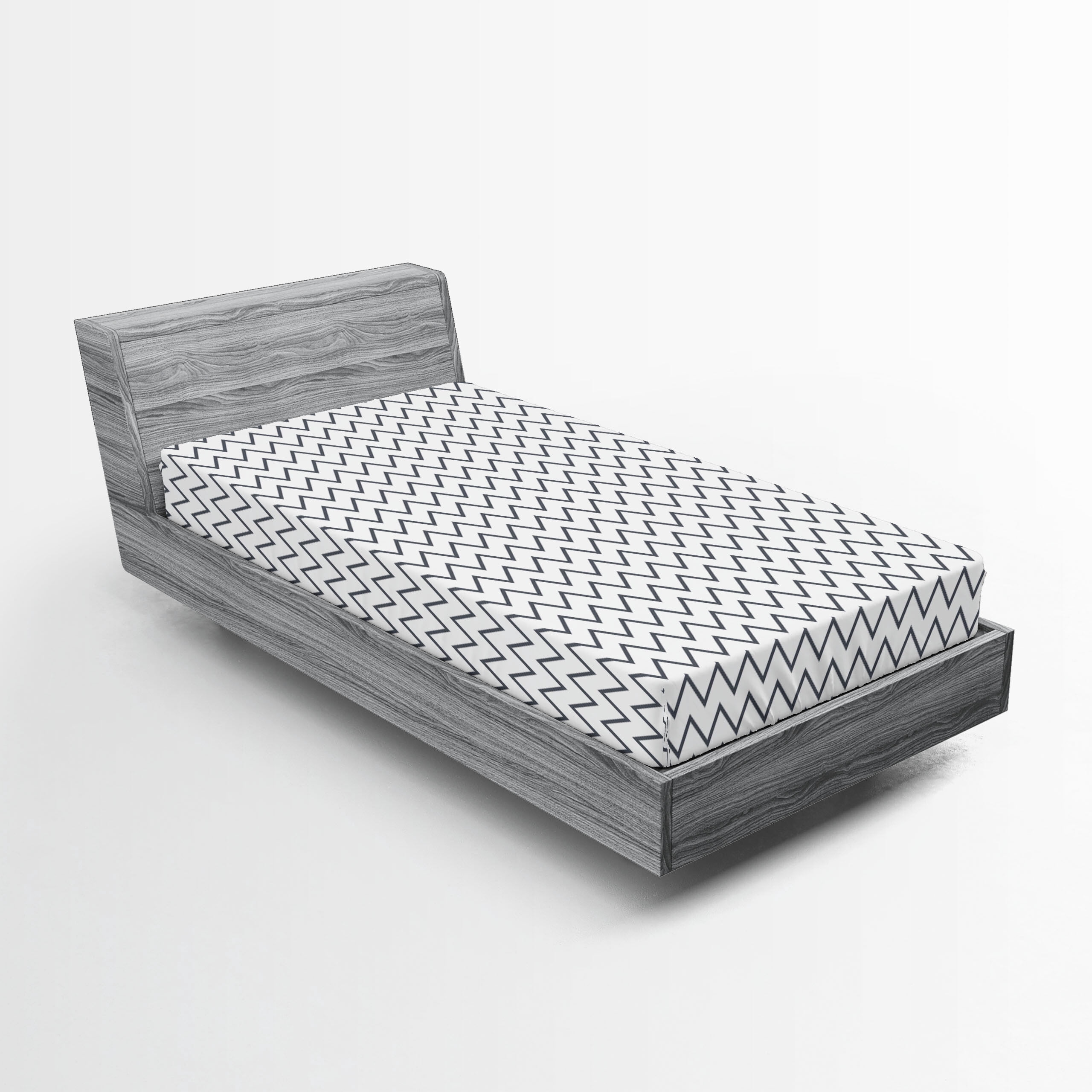 Ambesonne Modern Fitted Sheet, Zig Zag Chevron Waves, Twin Size, Grey ...