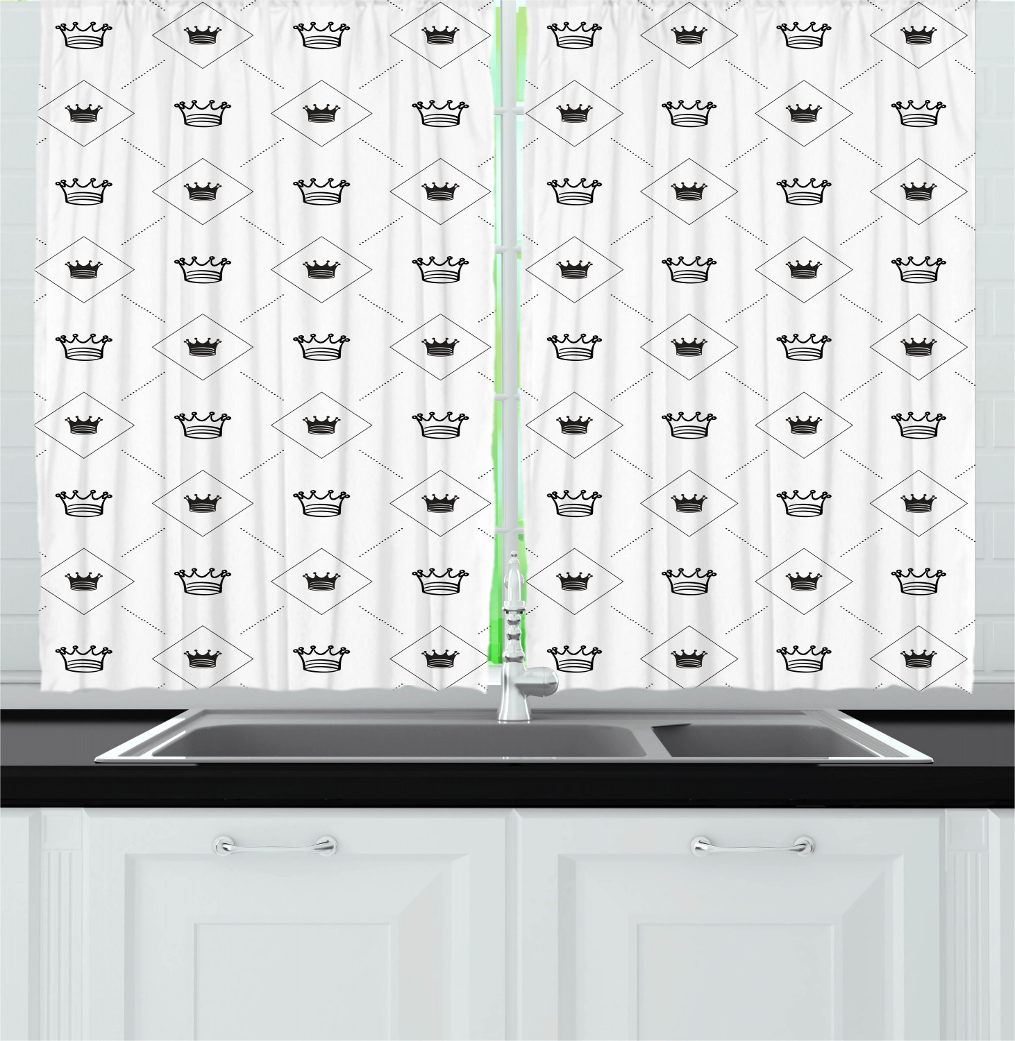 Ambesonne Modern Kitchen Curtains, Crowns Dots, 55"x39", Black White ...