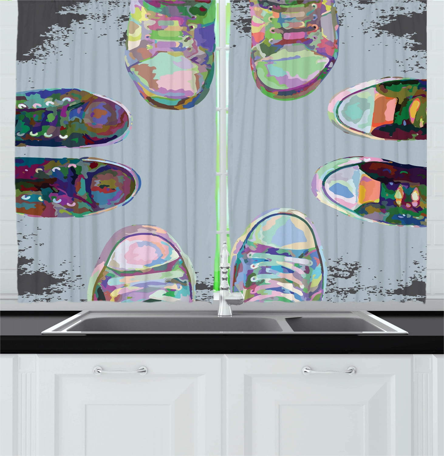 Ambesonne Modern Kitchen Curtains, Friends Shoes in Street, 55"x39 ...