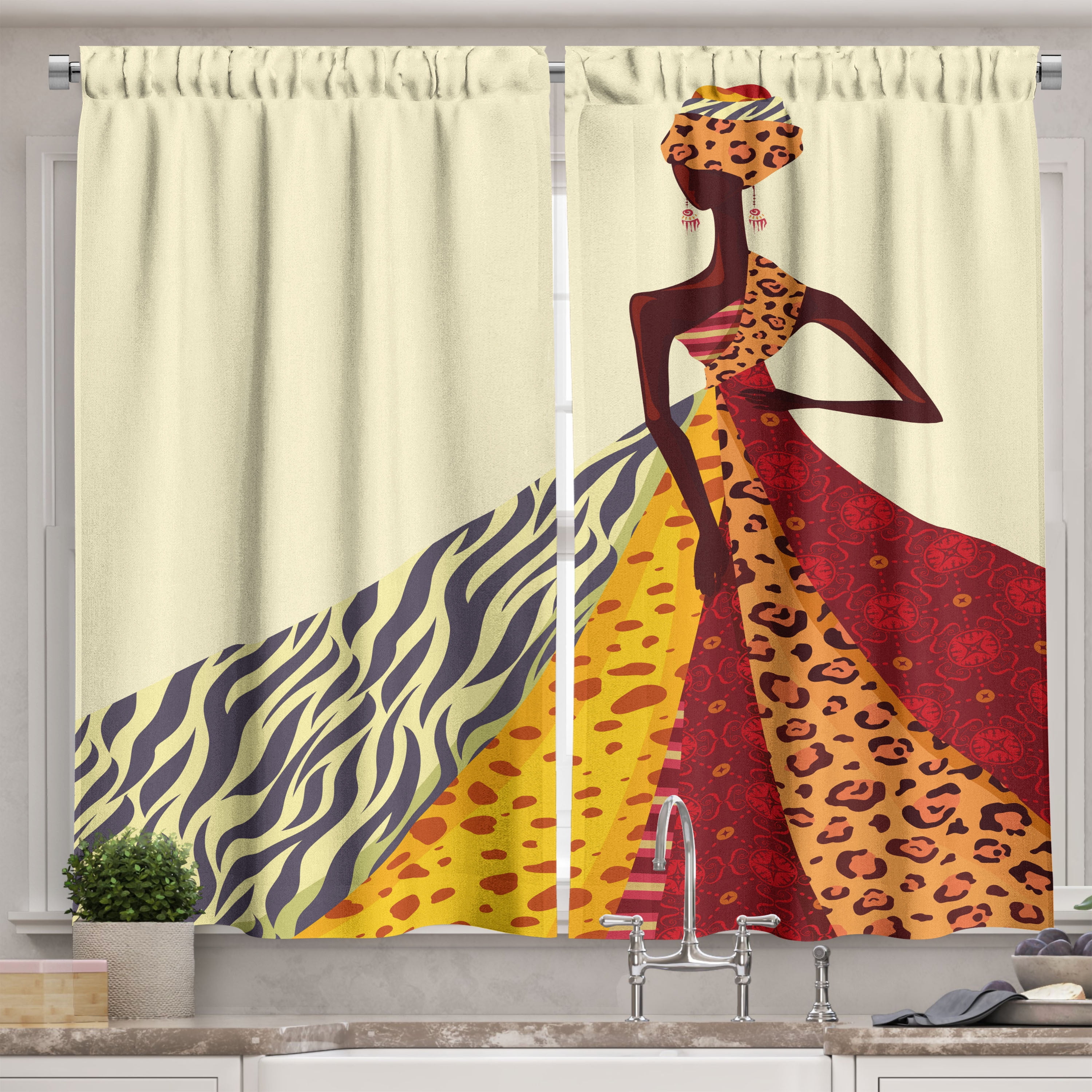Ambesonne Modern Kitchen Curtains, Patterns, 55"x39", Multicolor ...