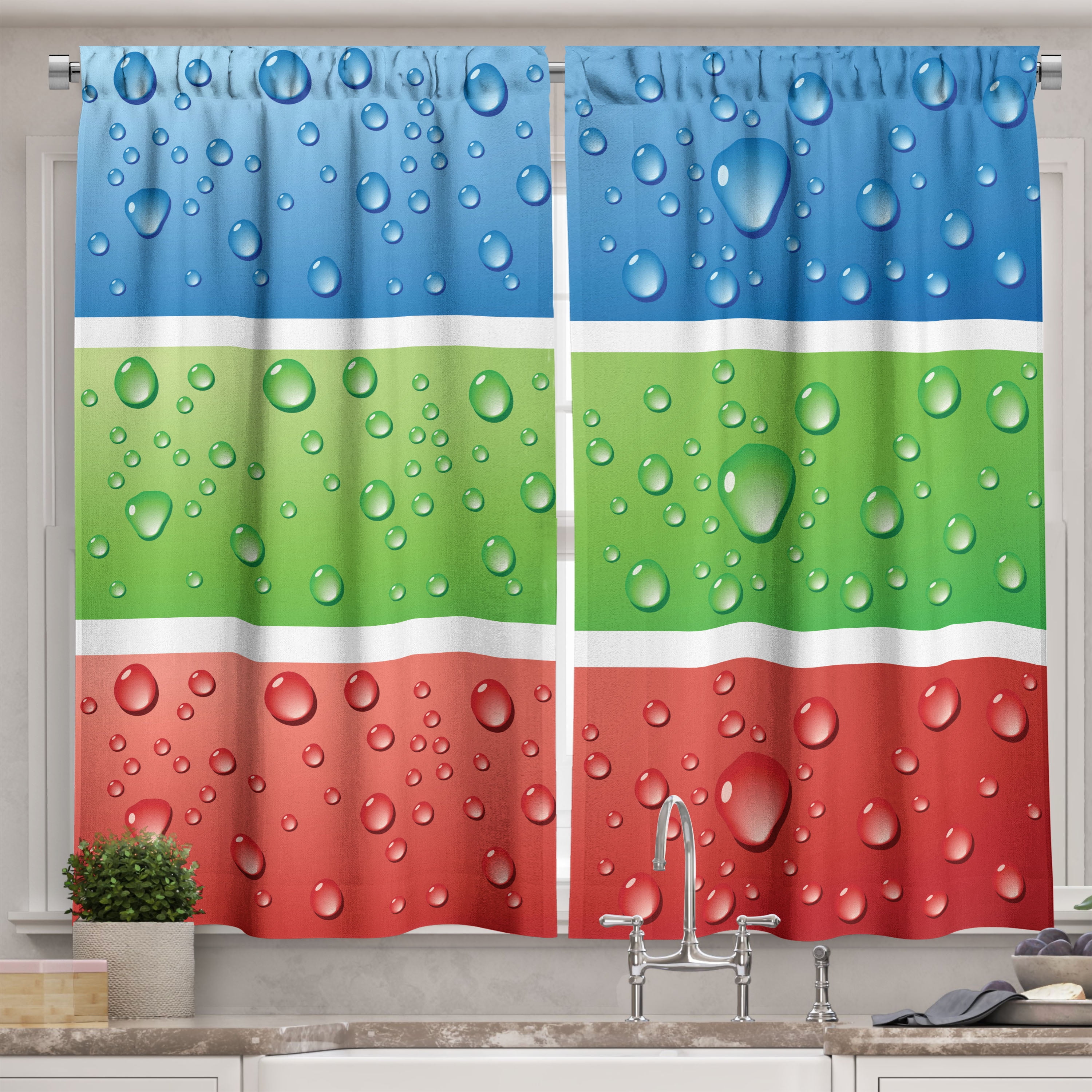 Ambesonne Modern Kitchen Curtains, Water Drops on a Plastic, 55"x39 ...