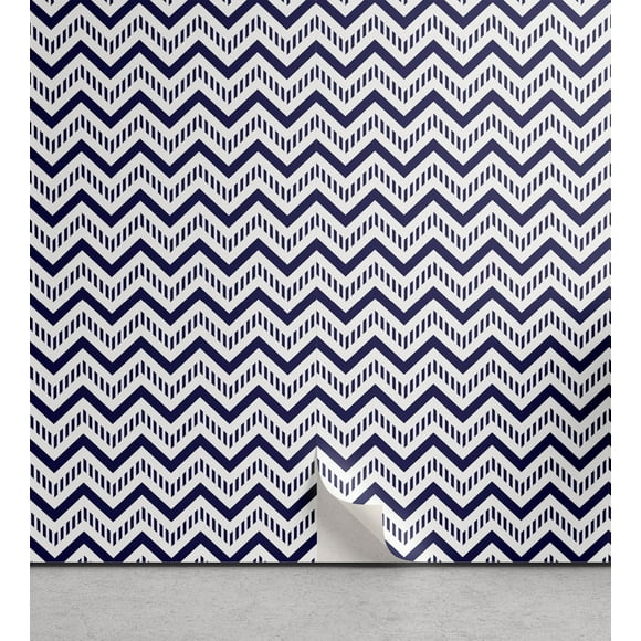 Navy And White Wide Stripe Wallpaper