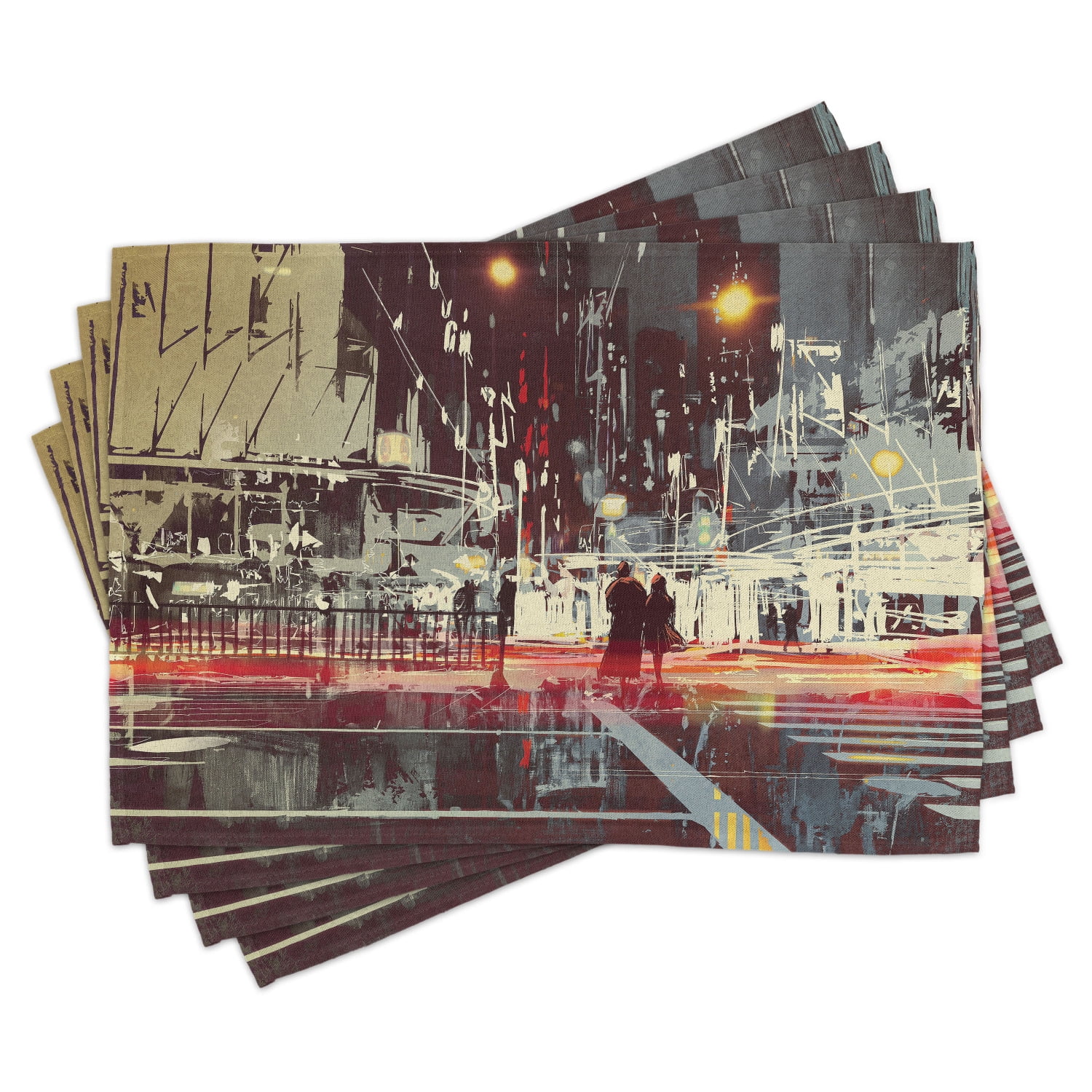 Ambesonne Modern Place Mats Set of 4, Gloomy City Streets, Standard ...