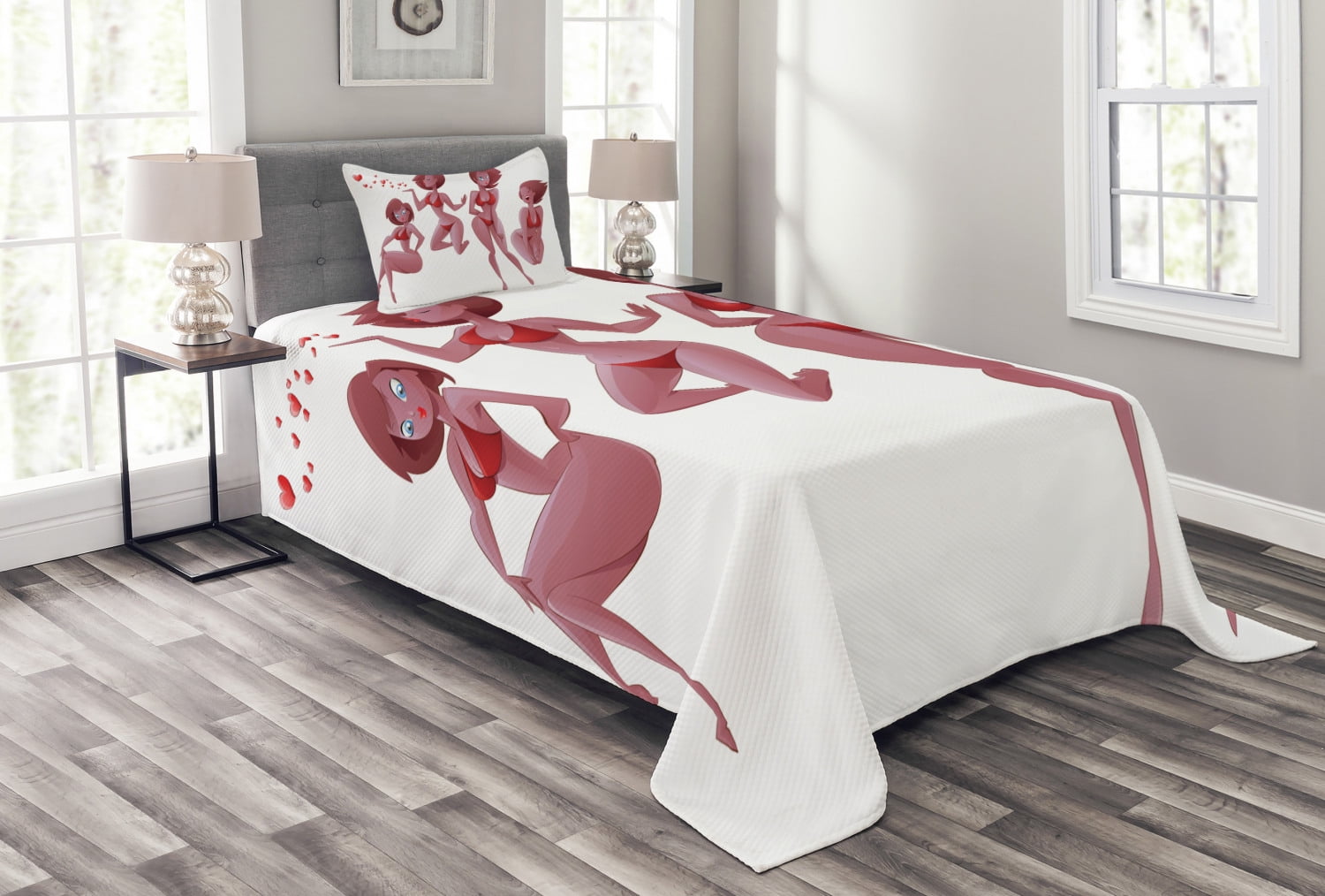 Ambesonne Modern Quilted Bedspread Set 2 Pcs, Woman in Swimwear Graphic ...