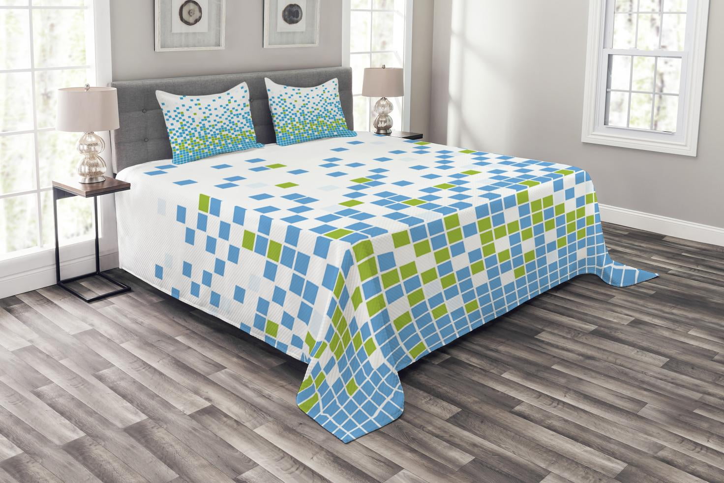 Ambesonne Modern Quilted Bedspread Set 3 Pcs, Mosaic Grid Pixel Art ...