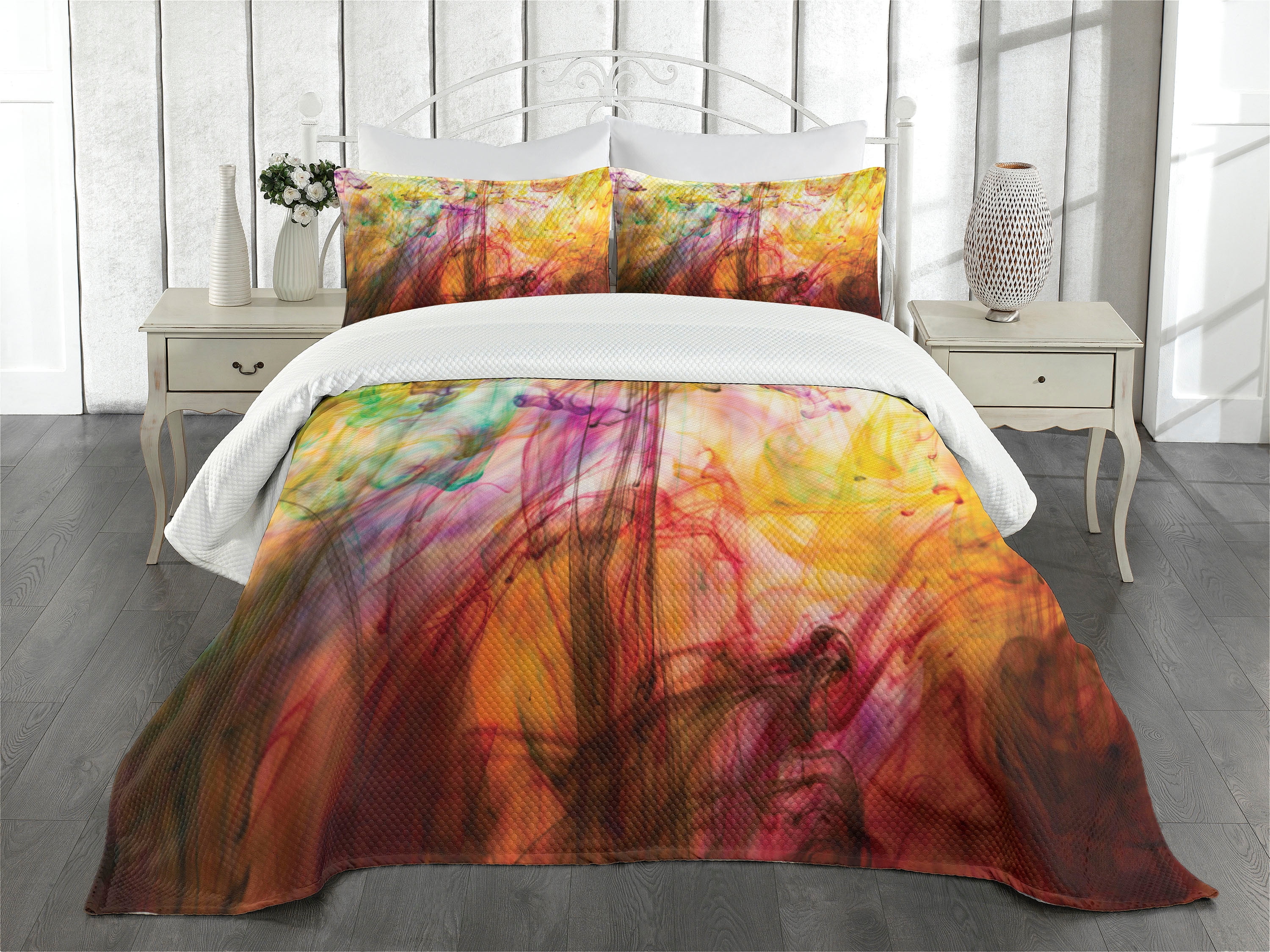 Ambesonne Modern Quilted Bedspread Set 3 Pcs, Rainbow Colored Image ...