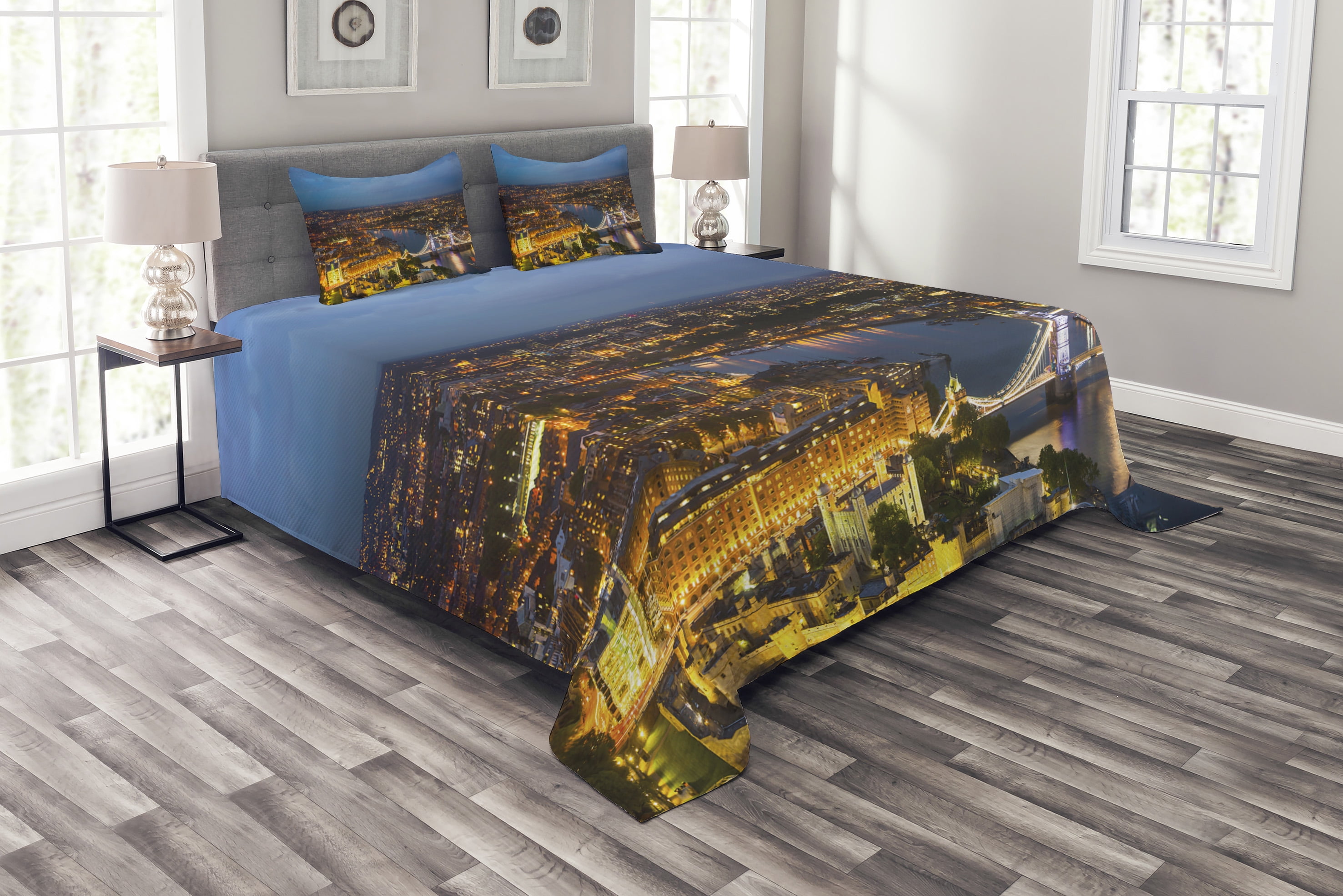 Ambesonne Modern Quilted Bedspread Set 3 Pcs, Sunset at London City ...
