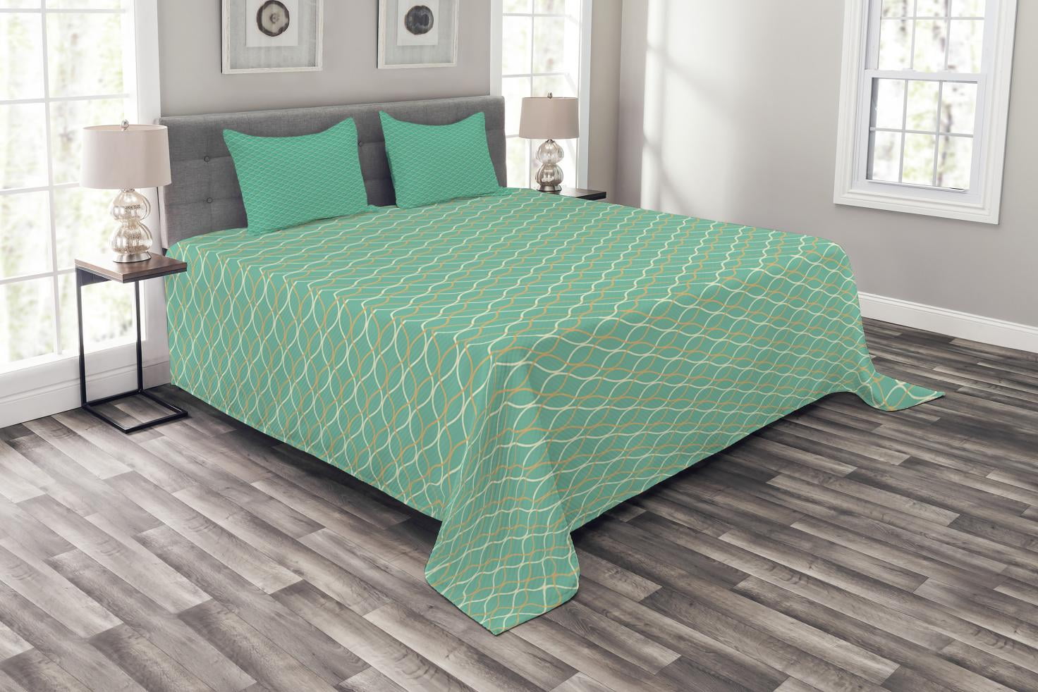 Ambesonne Modern Quilted Bedspread Set 3 Pcs, Wavy Horizontal Lines ...