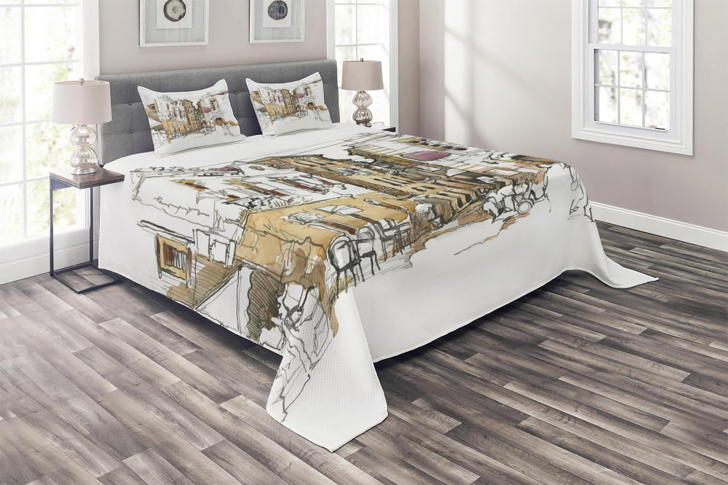 Ambesonne Modern Quilted Coverlet 3 Pcs, Sketchy Street Art View, King ...