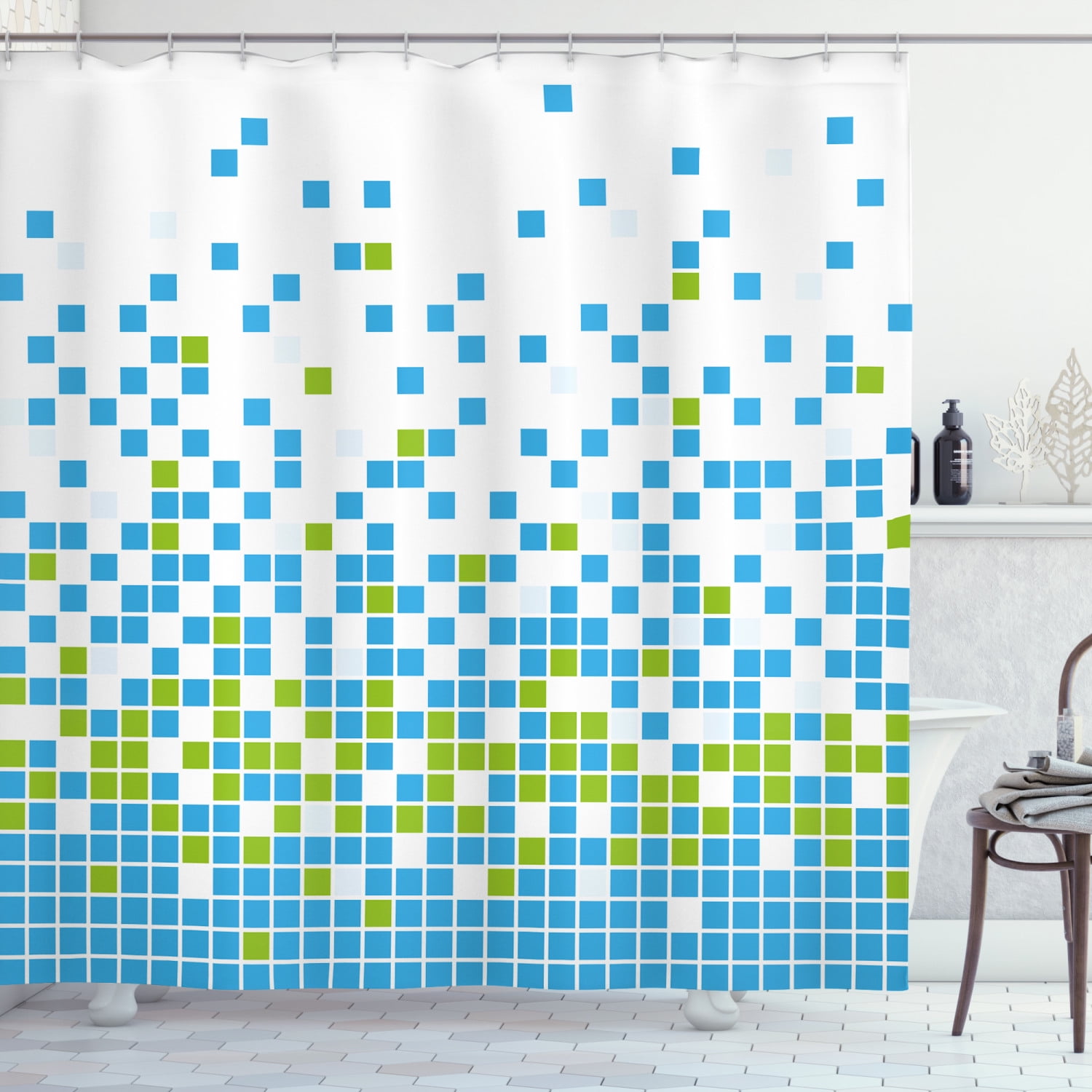 Ambesonne Modern Shower Curtain, Mosaic Grid Pixel Art, 69"Wx75"L, Lime ...