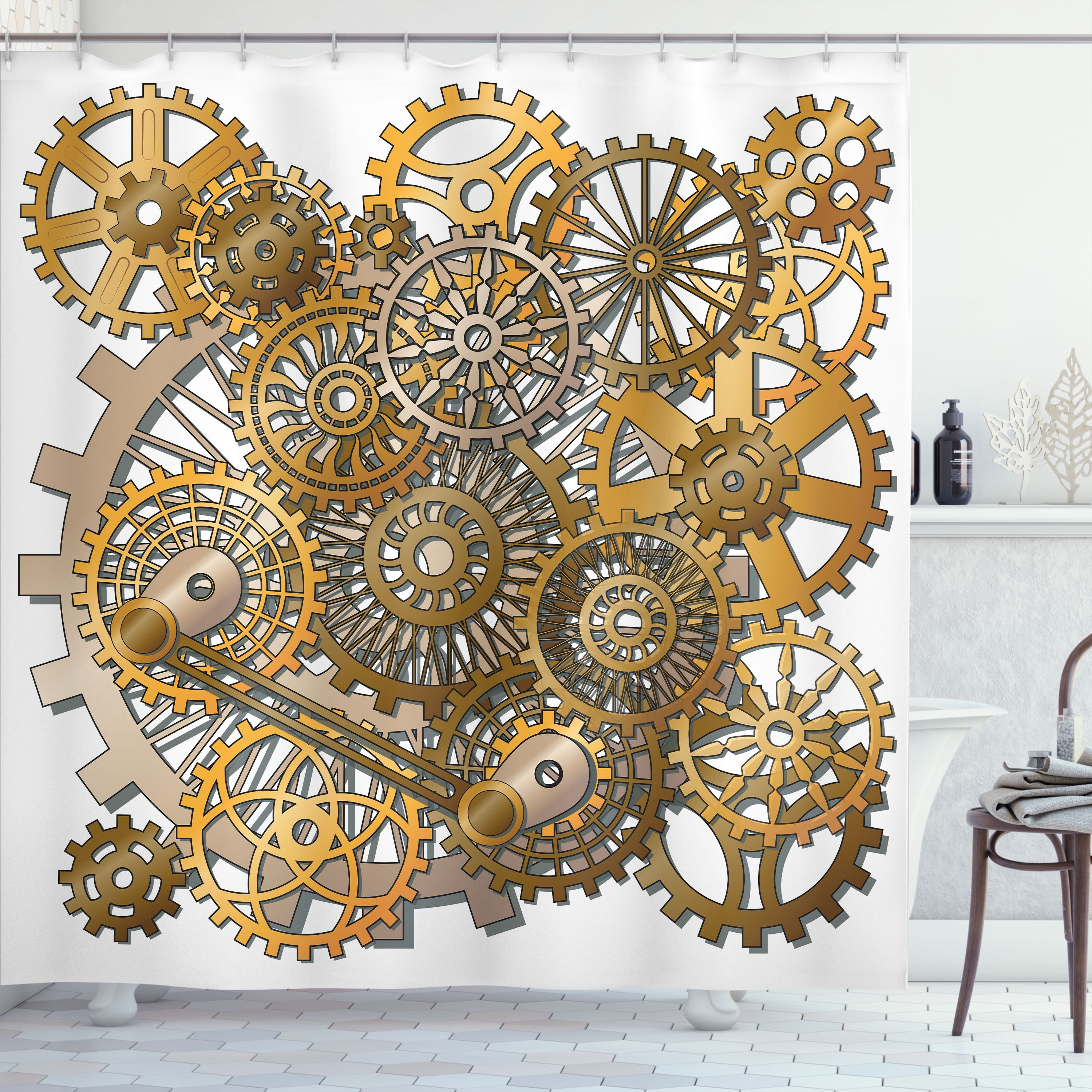 Ambesonne Modern Shower Curtain, Steampunk Gears Design, 69"Wx75"L ...