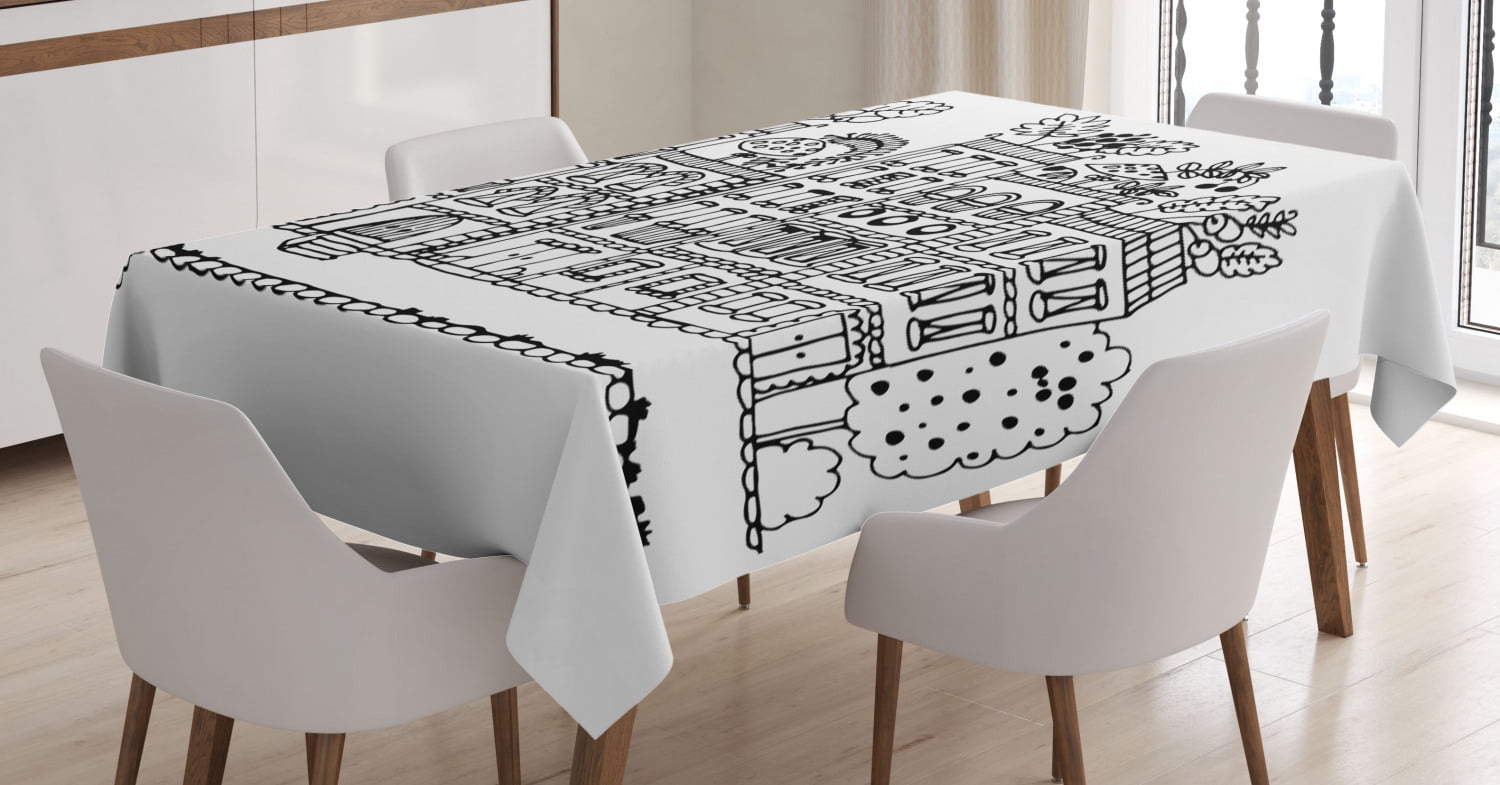 Ambesonne Modern Tablecloth Rectangular Table Cover, Sketchy Cartoon ...