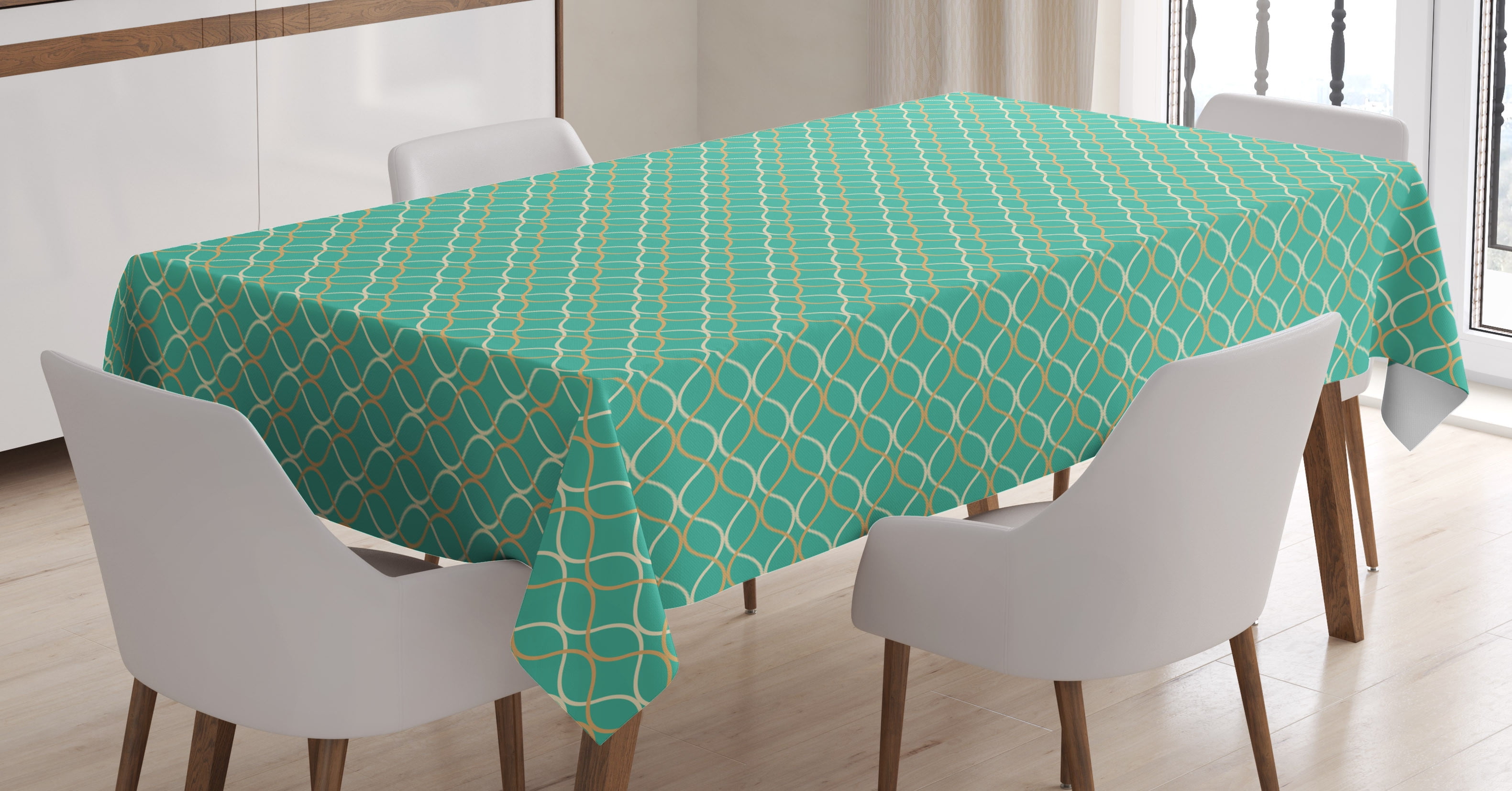 Ambesonne Modern Tablecloth Rectangular Table Cover, Wavy Horizontal ...