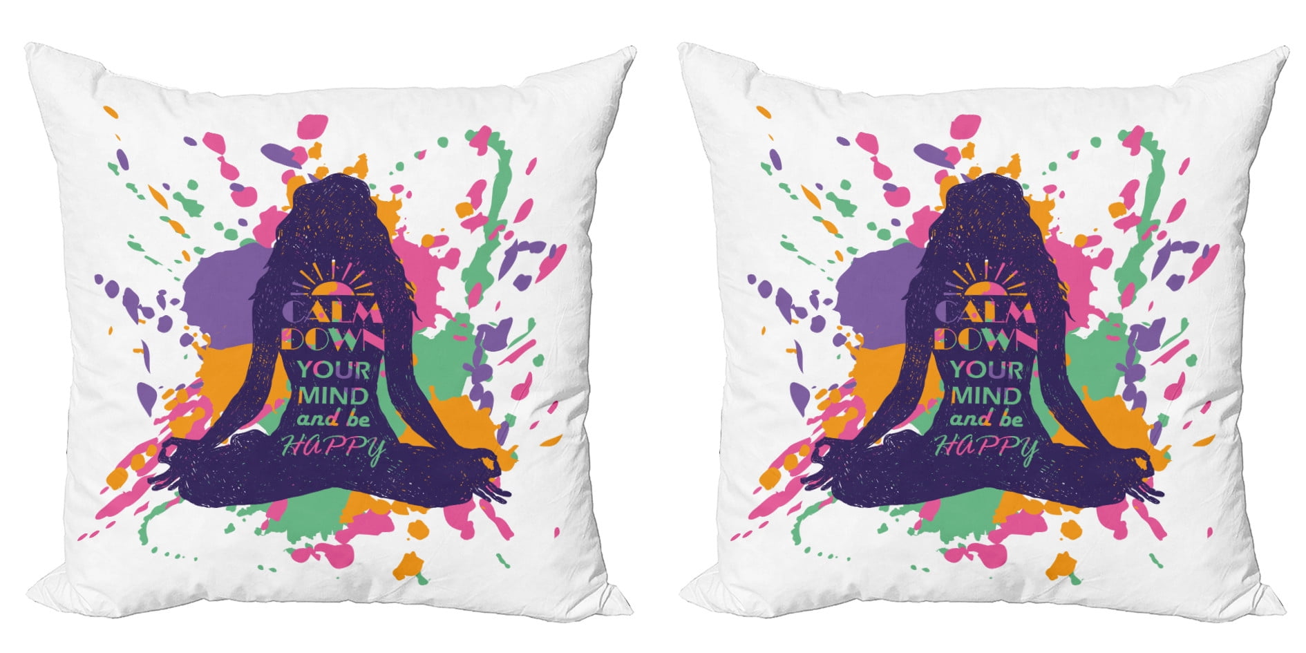 Ambesonne Modern Throw Pillow Cover 2 Pack, Happy Words Calm, 24 ...