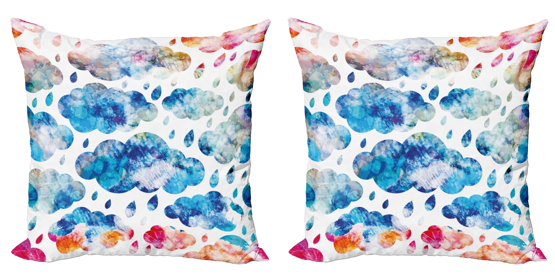 Ambesonne Modern Throw Pillow Cover 2 Pack, Rainy Clouds and Raindrops ...