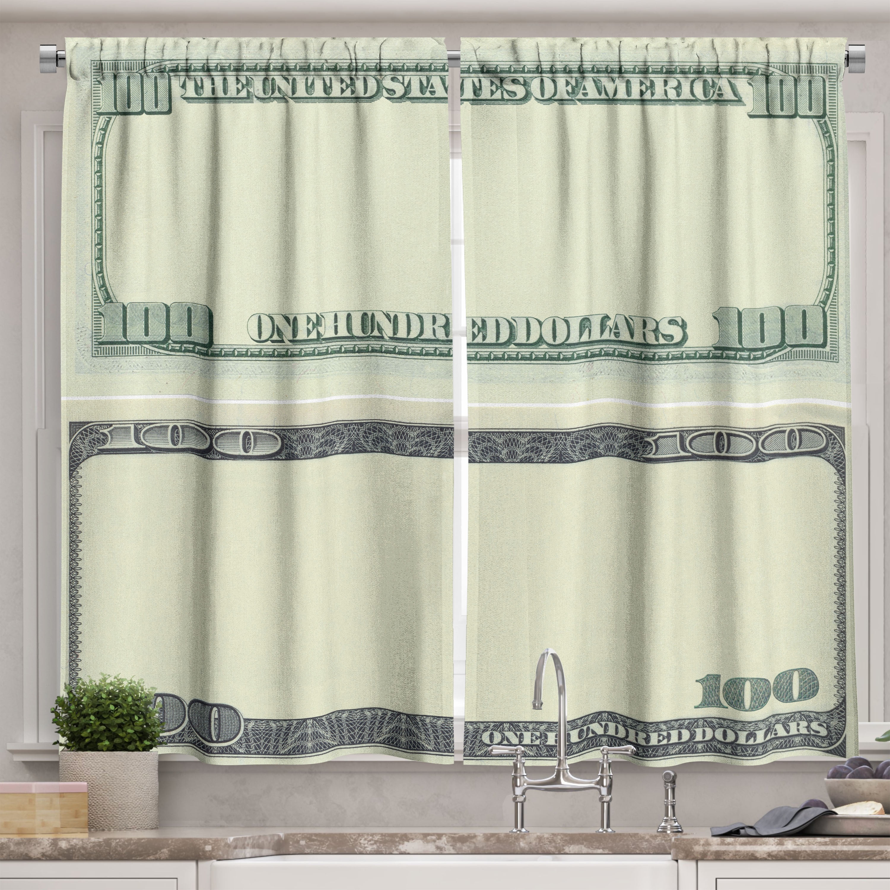 Ambesonne Money Kitchen Curtains, Dollar Bill Frame Pattern, 55"x39 ...