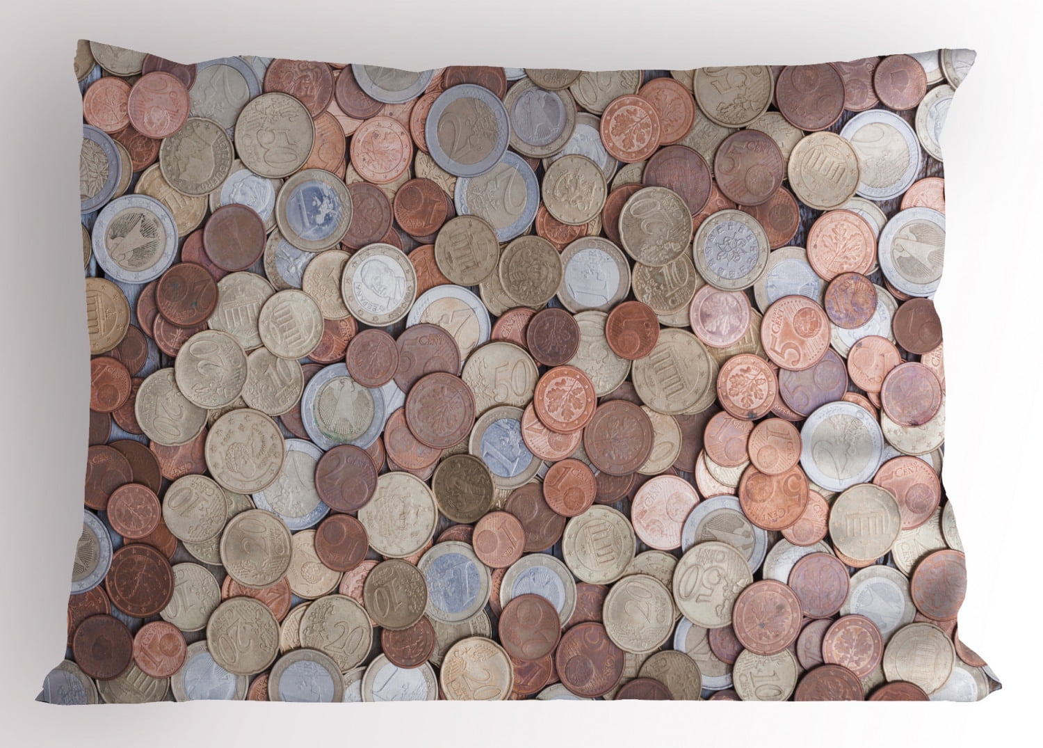 Ambesonne Money Pillow Sham, Euros and Cent Coins, 26" X 20", Umber ...