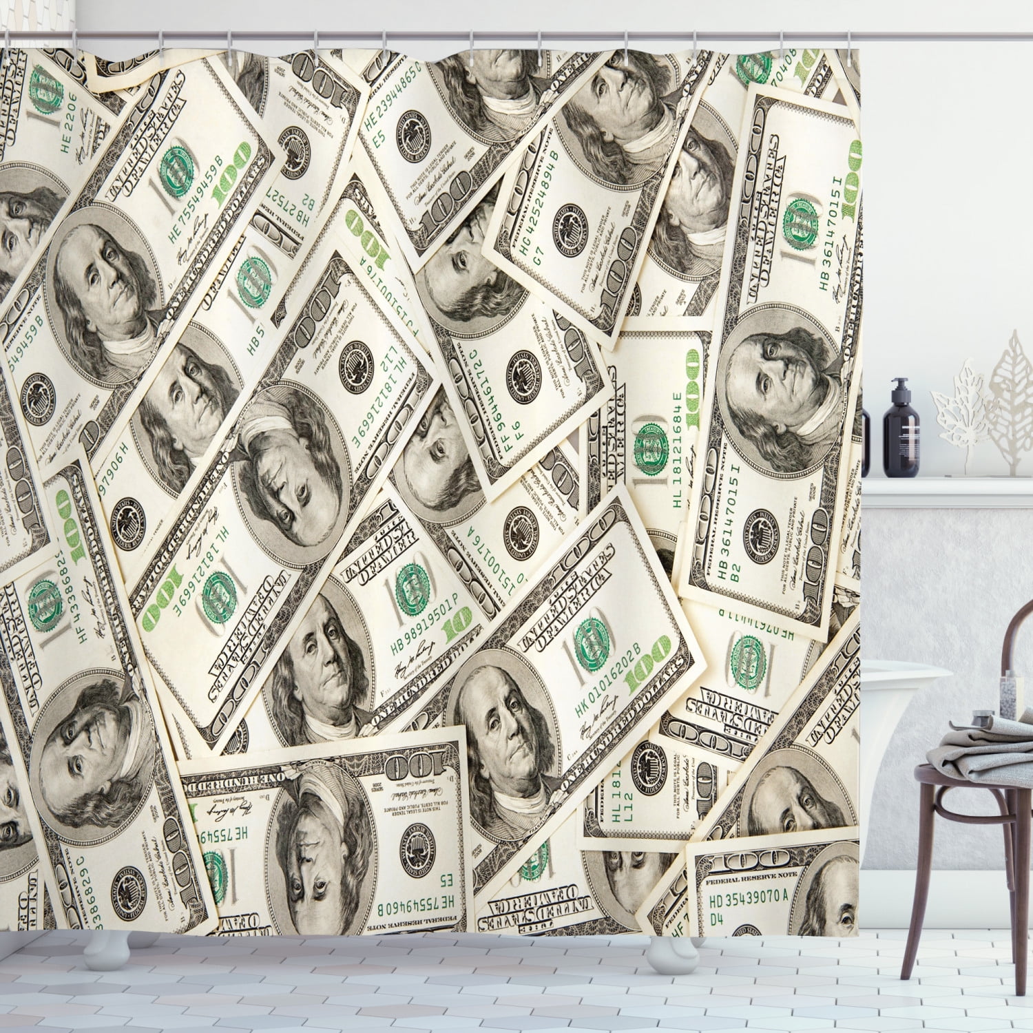 Ambesonne Money Shower Curtain, Ben Franklin Portrait Wealth, 69"Wx70"L ...