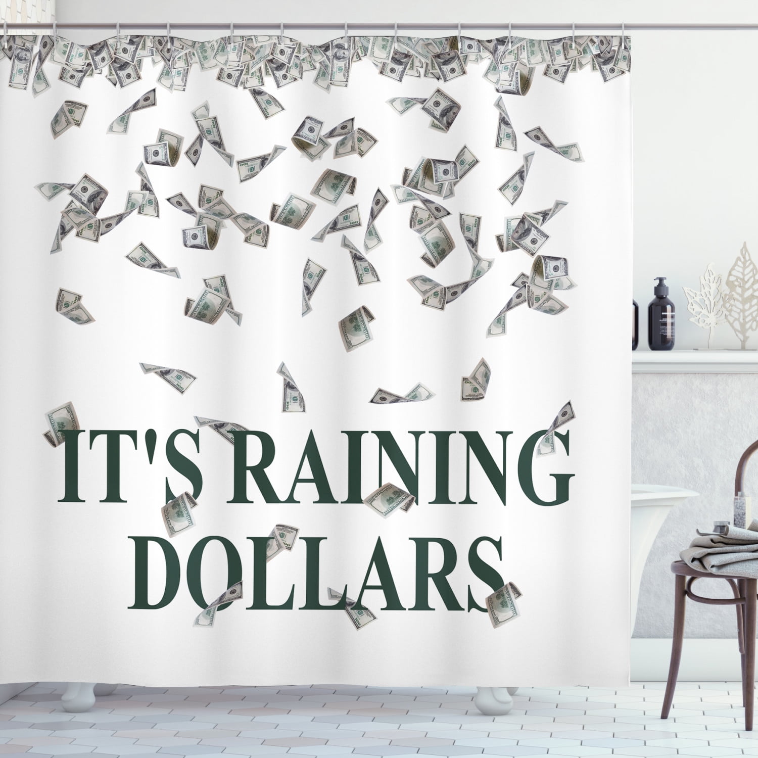 Ambesonne Money Shower Curtain, It's Raining Dollars Text, 69"Wx70"L ...