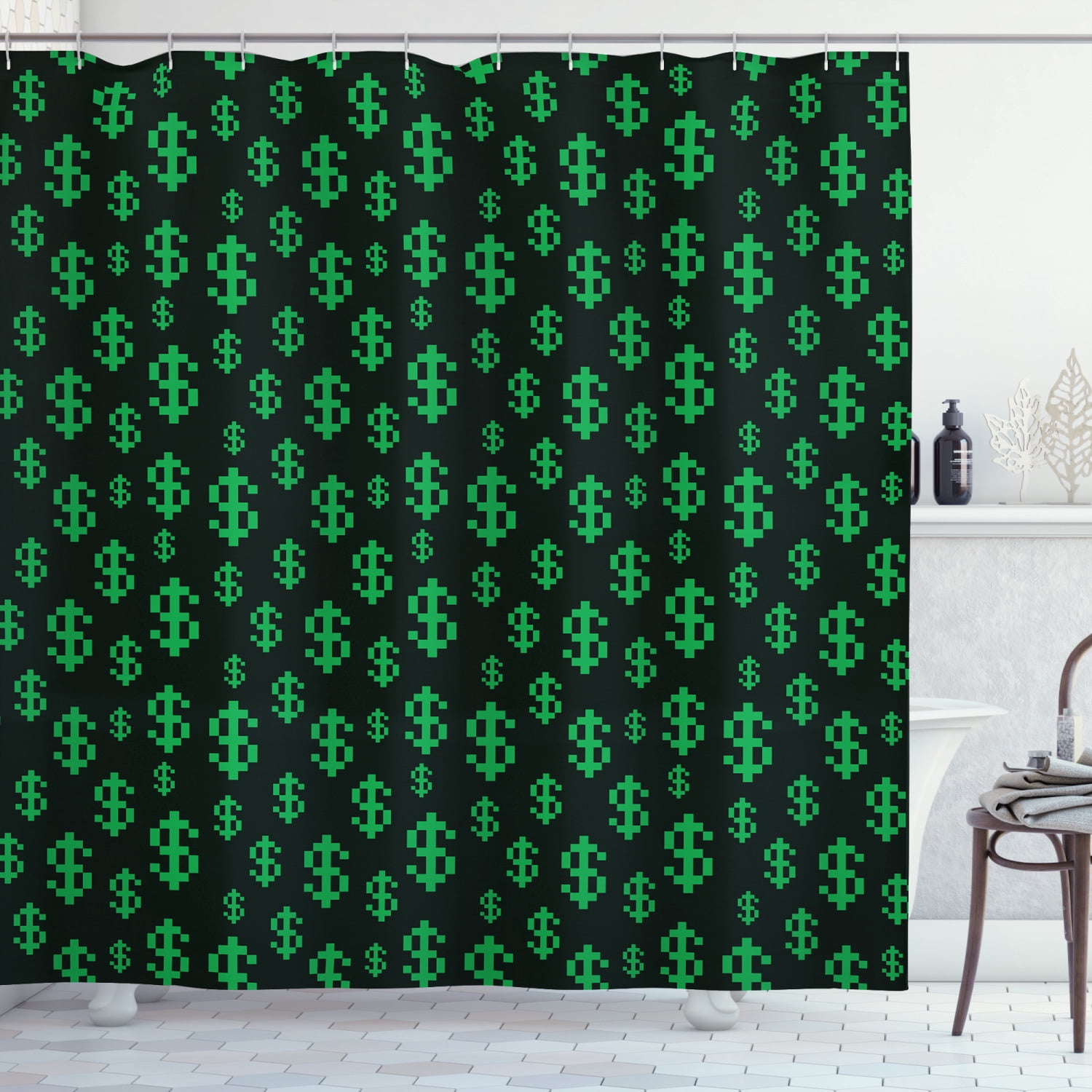 Ambesonne Money Shower Curtain, Pixel Art Dollar Pattern, 69"Wx75"L ...