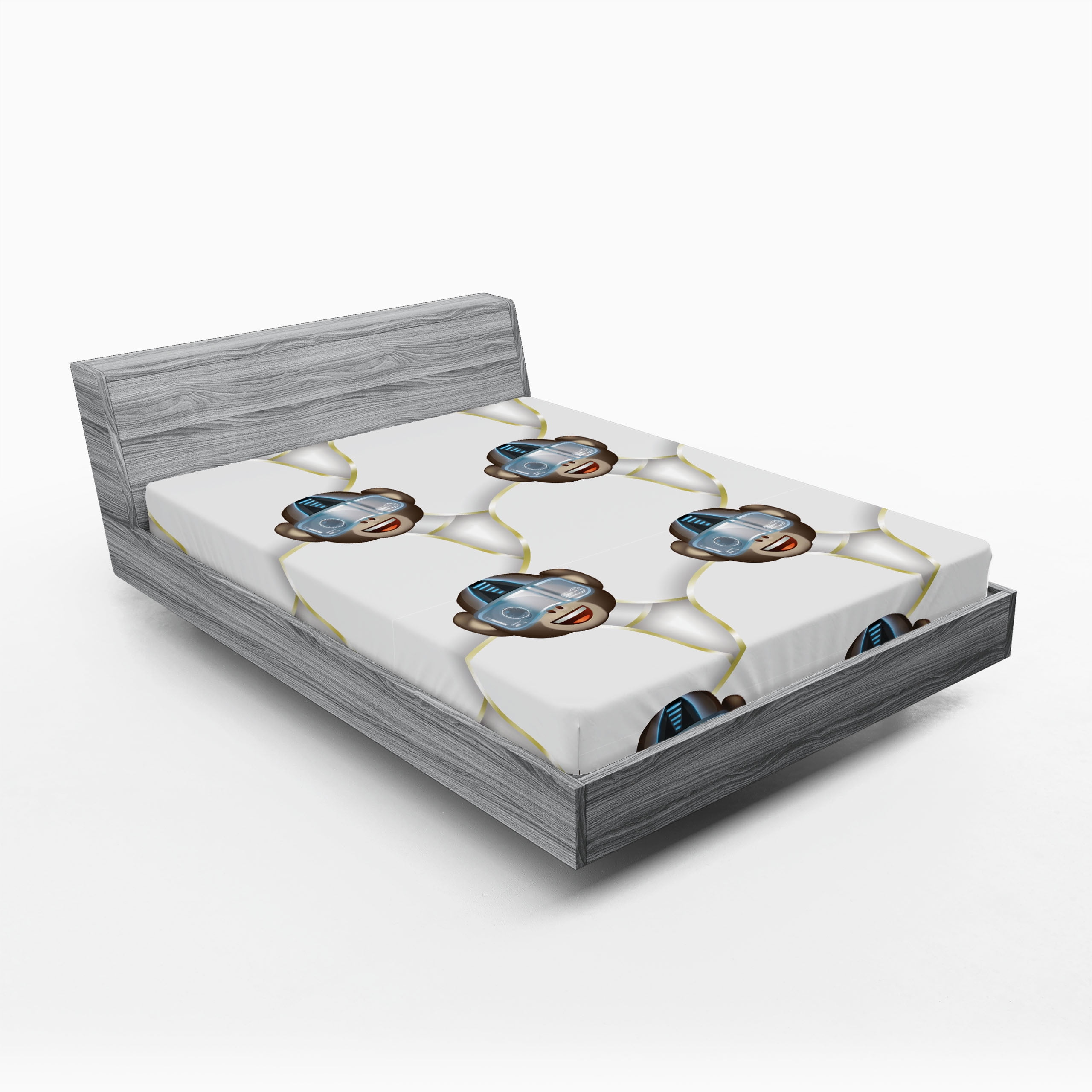 Ambesonne Monkey Emoji Fitted Sheet, Futuristic Cyber Faces, King Size ...