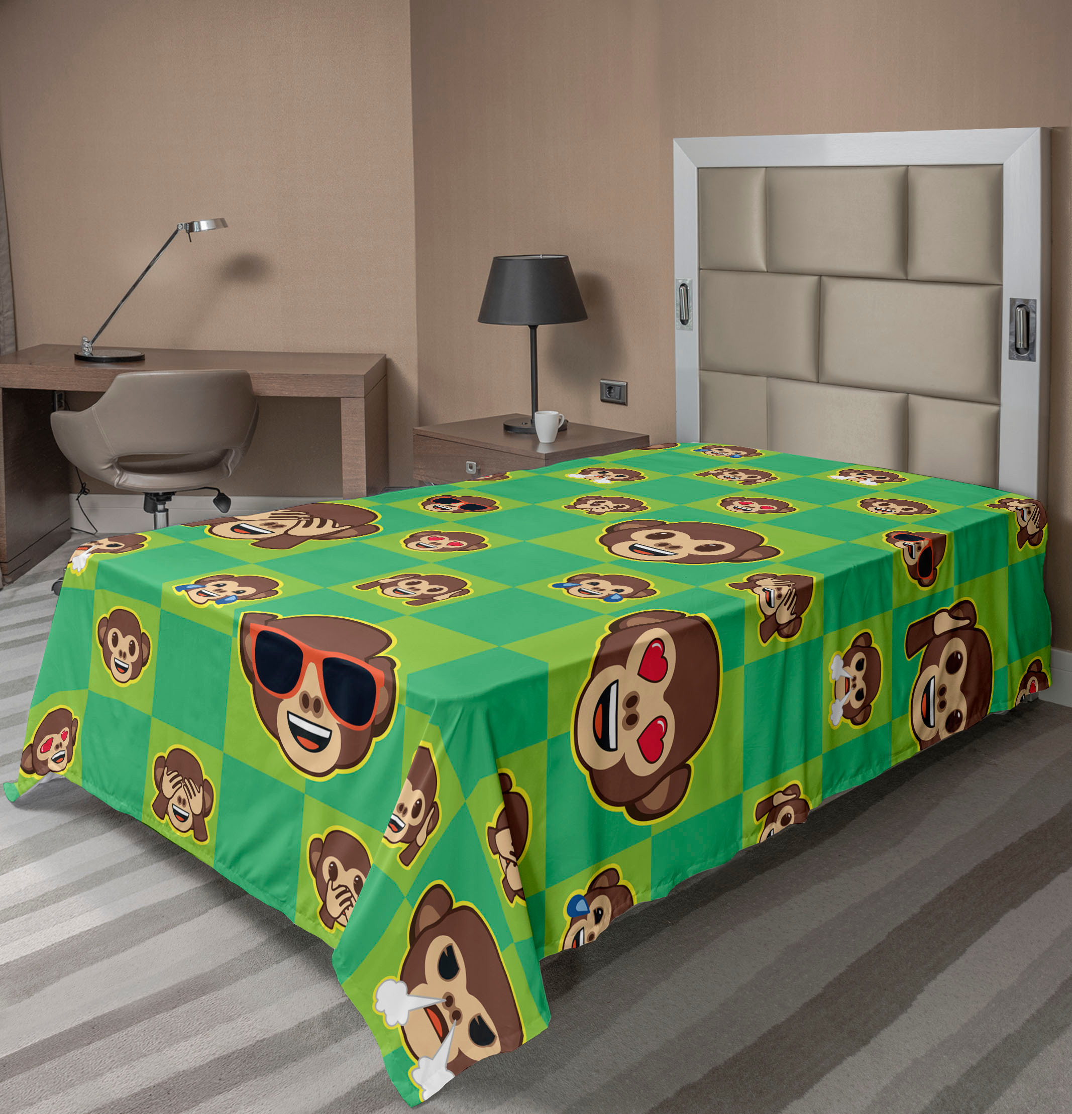 Ambesonne Monkey Emoji Flat Sheet, Jungle Squares Animals, Twin Size ...
