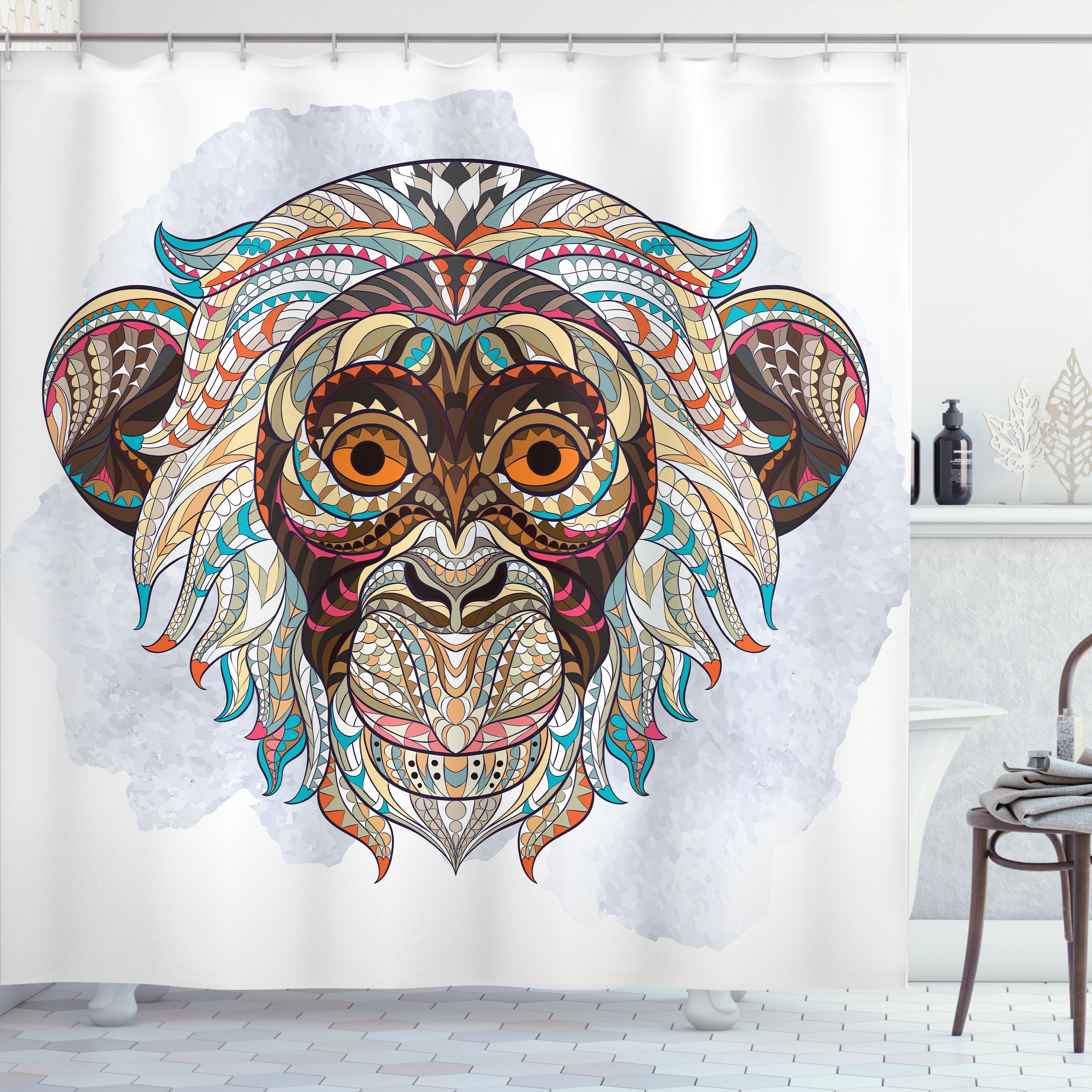 Ambesonne Monkey Shower Curtain, Totem, 69"Wx70"L, Teal and Brown ...