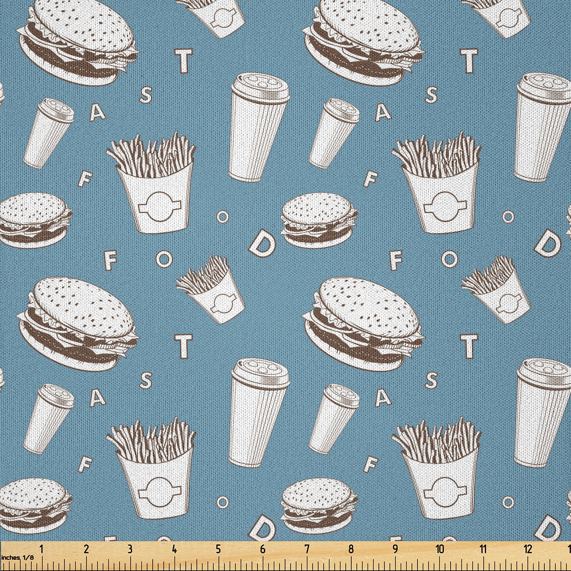 Ambesonne Monogram Fabric by the Yard Microfiber, Fast-Food Letters ...