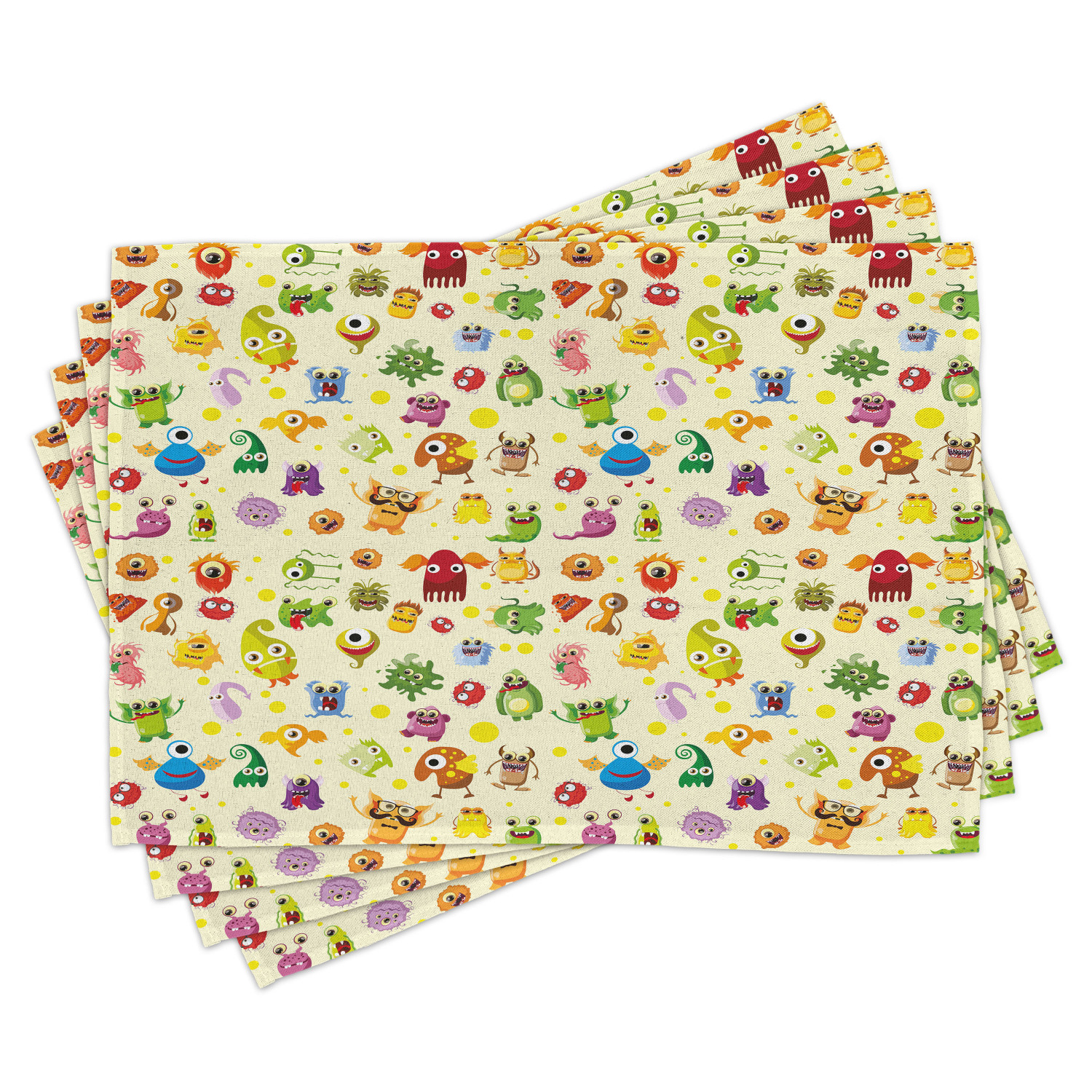 Ambesonne Monster Place Mats Set of 4, Cartoon Monsters, Standard Size ...