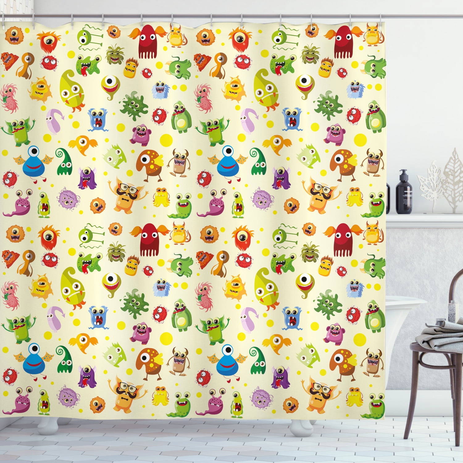Ambesonne Monster Shower Curtain, Cartoon Monsters, 69"Wx70"L ...