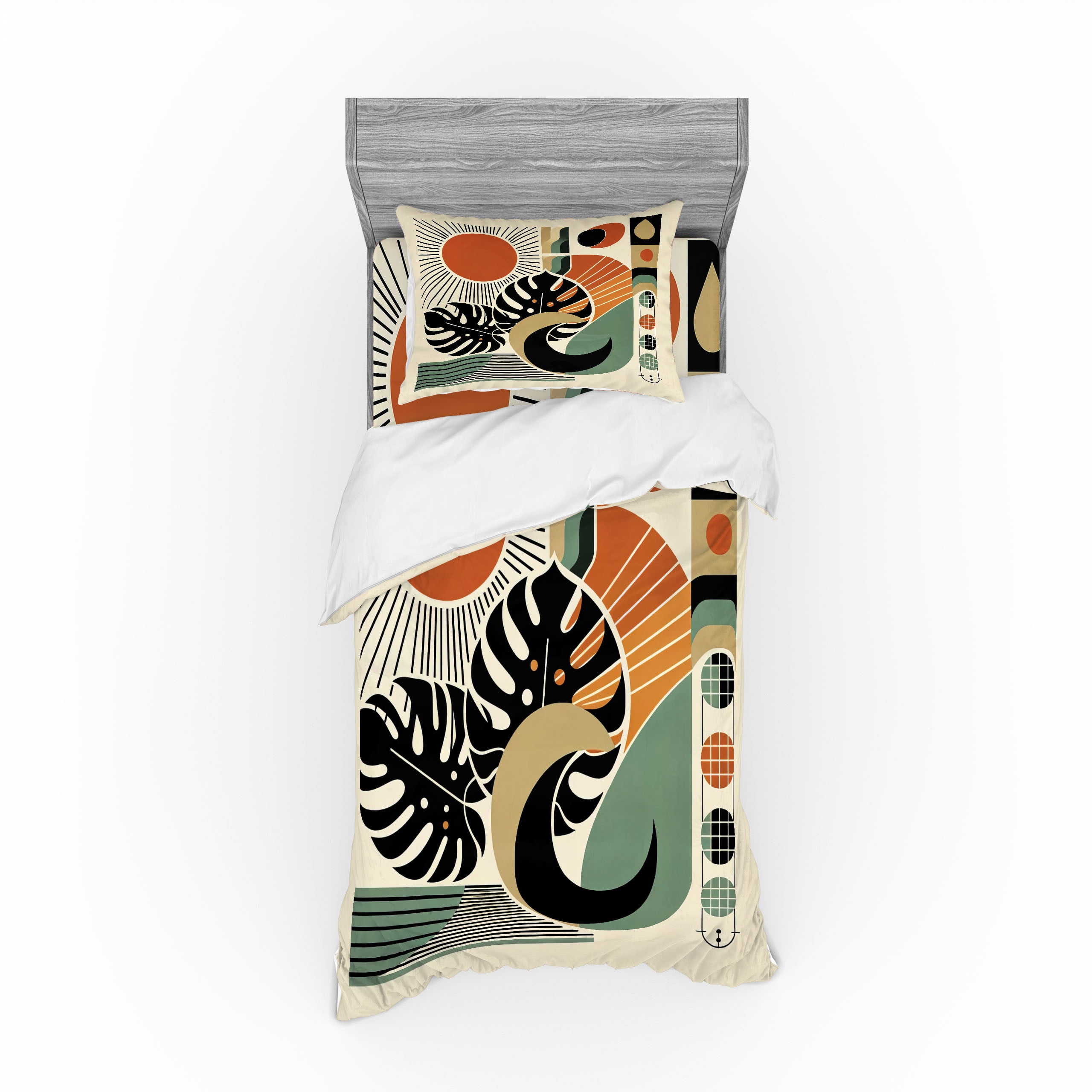 Ambesonne Monstera Bedding Set 3 Pcs, Boho Mid Century Sun Leaf, Twin ...