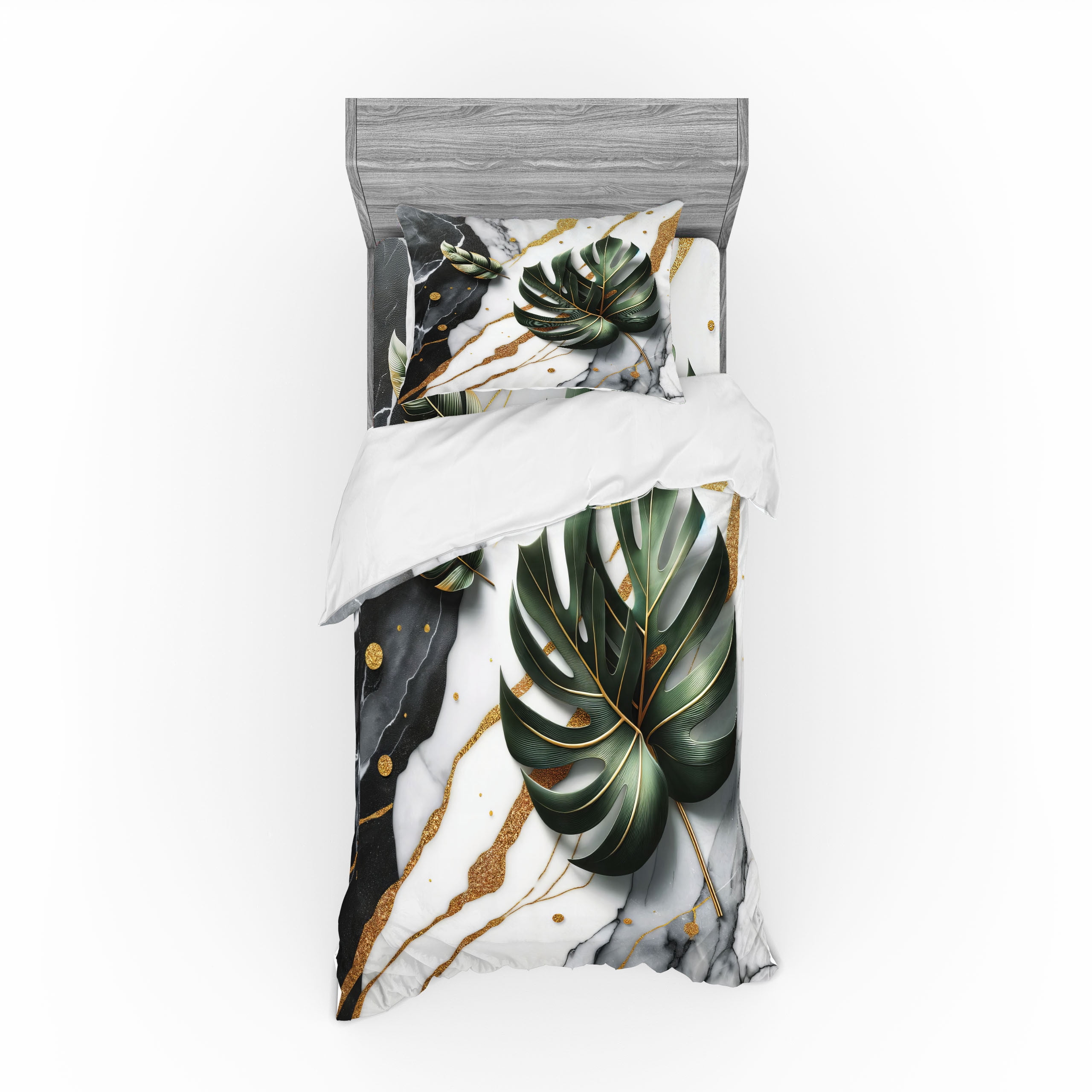 Ambesonne Monstera Bedding Set 3 Pcs, Marble Mid Century Boho, Twin ...
