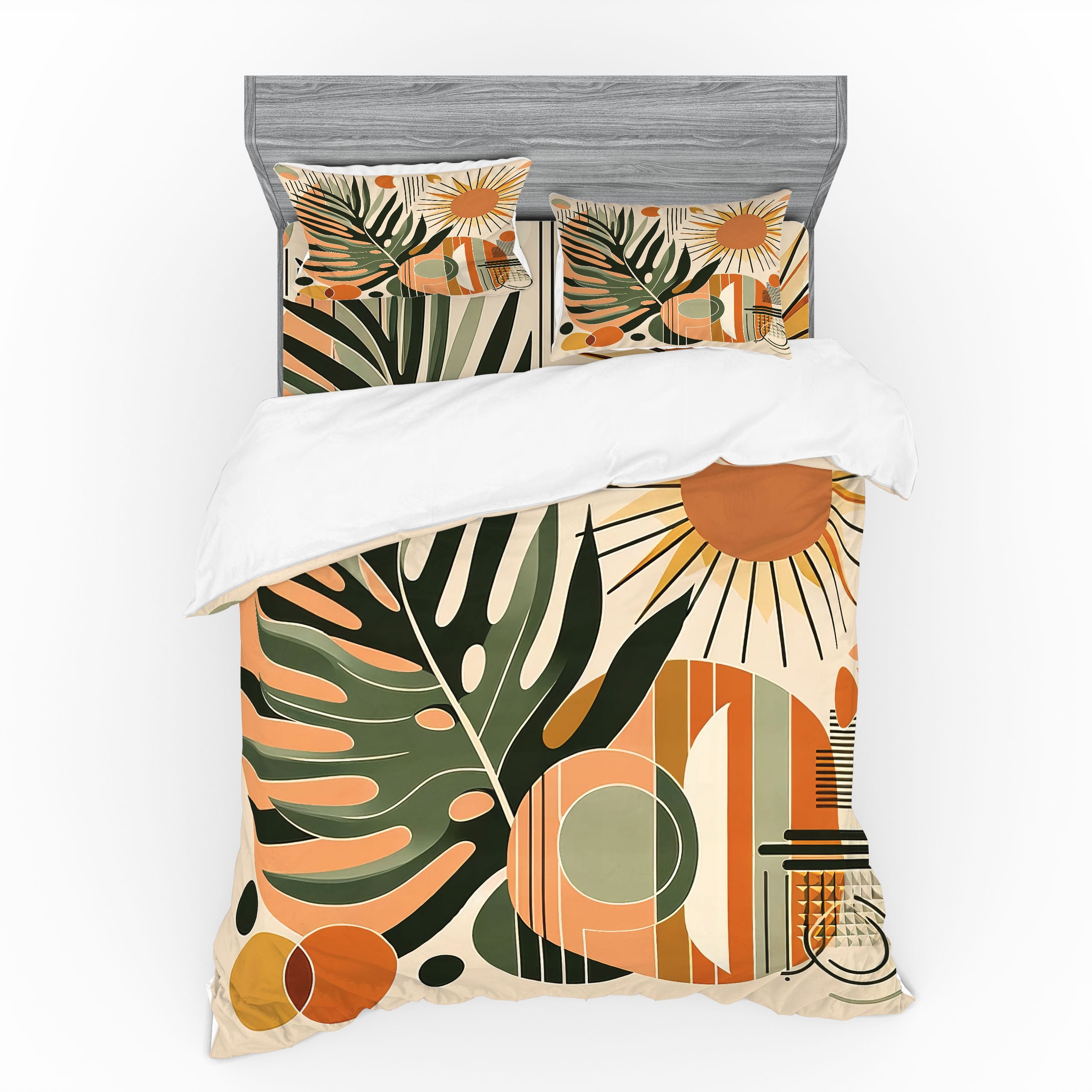 Ambesonne Monstera Bedding Set 4 Pcs, Leaves Mid Century Boho, Queen ...