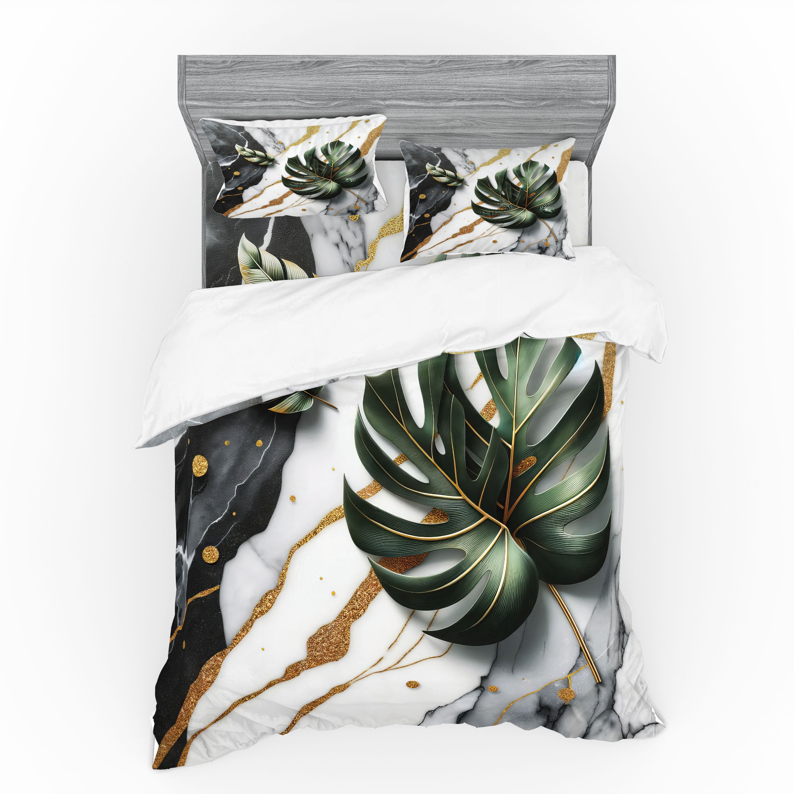 Ambesonne Monstera Bedding Set 4 Pcs, Marble Mid Century Boho, Queen ...