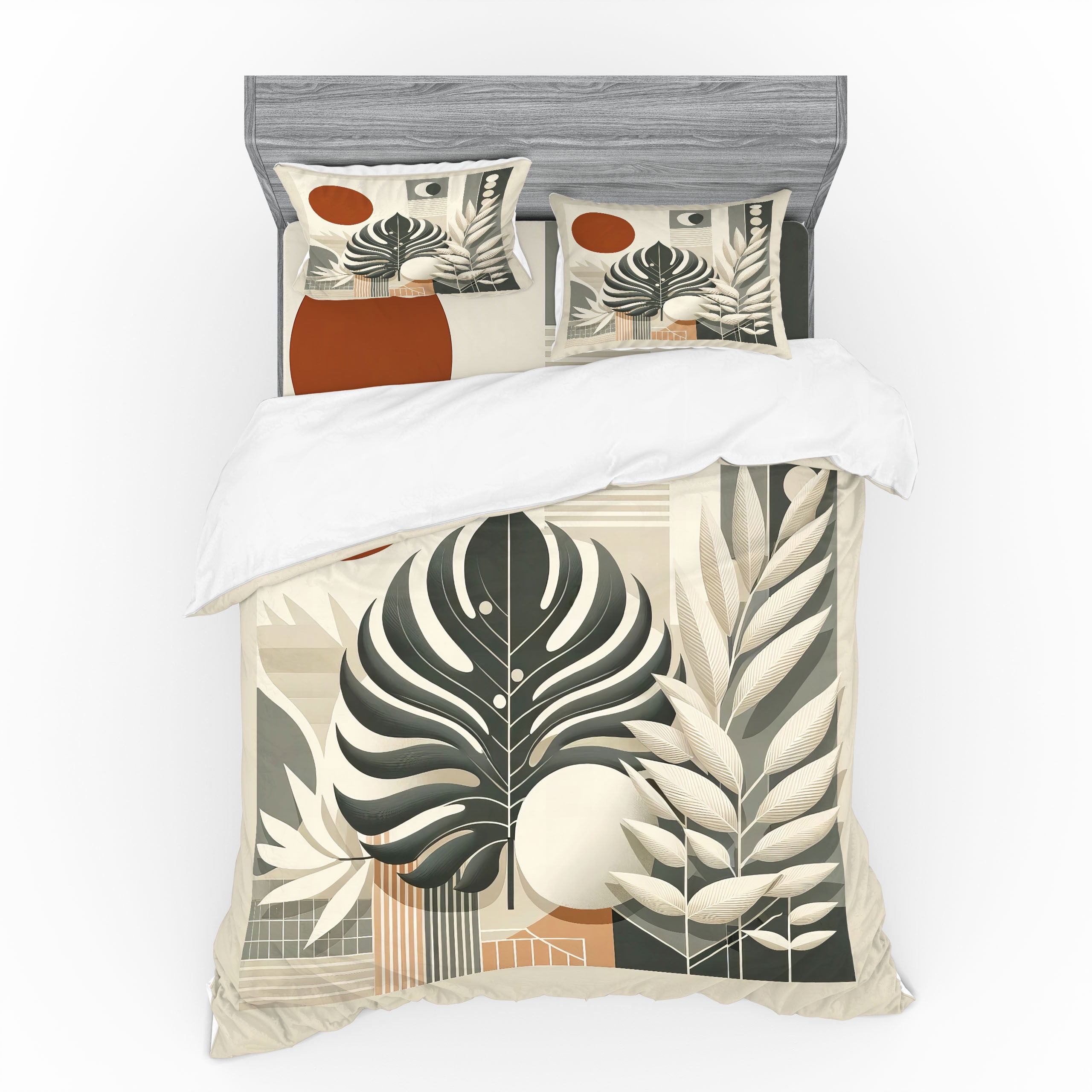 Ambesonne Monstera Bedding Set 4 Pcs, Neutral Mid Century Boho, Queen ...