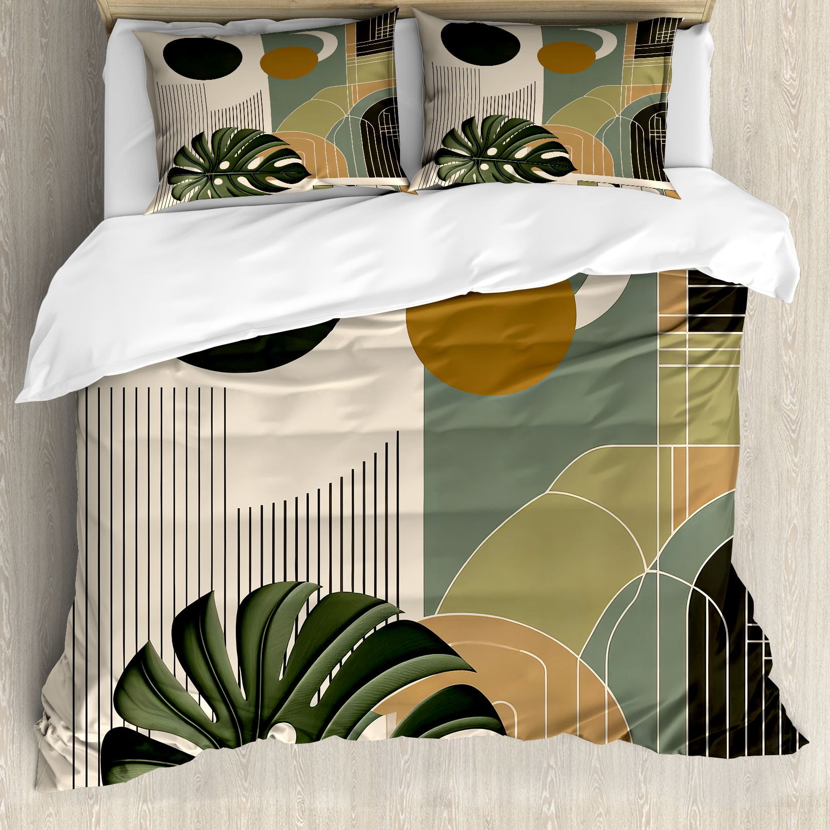 Ambesonne Monstera Duvet Cover Set, Boho Abstract Mid Century, Queen ...
