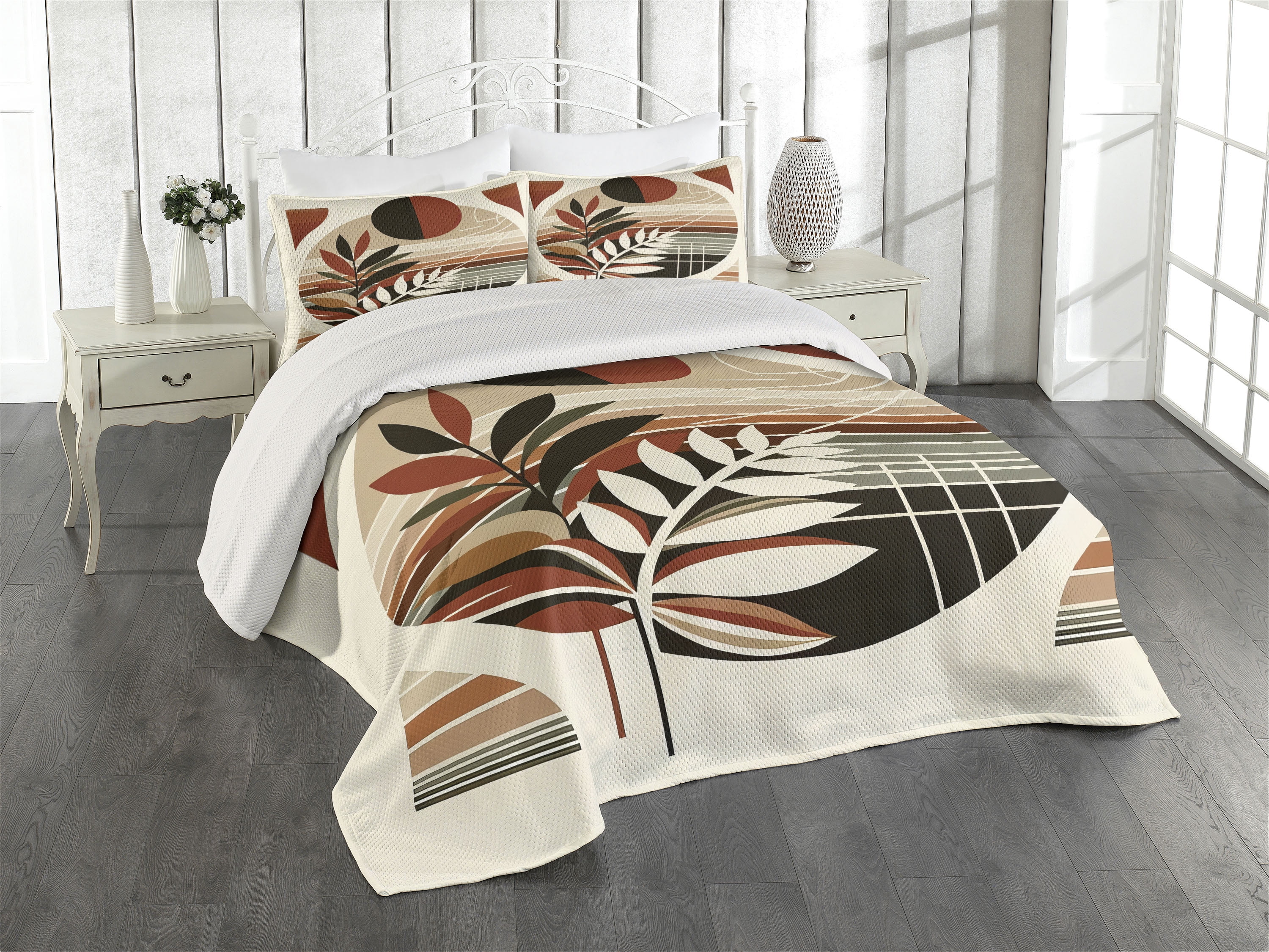 Ambesonne Monstera Quilted Coverlet 3 Pcs, Abstract Mid Century Leaf ...