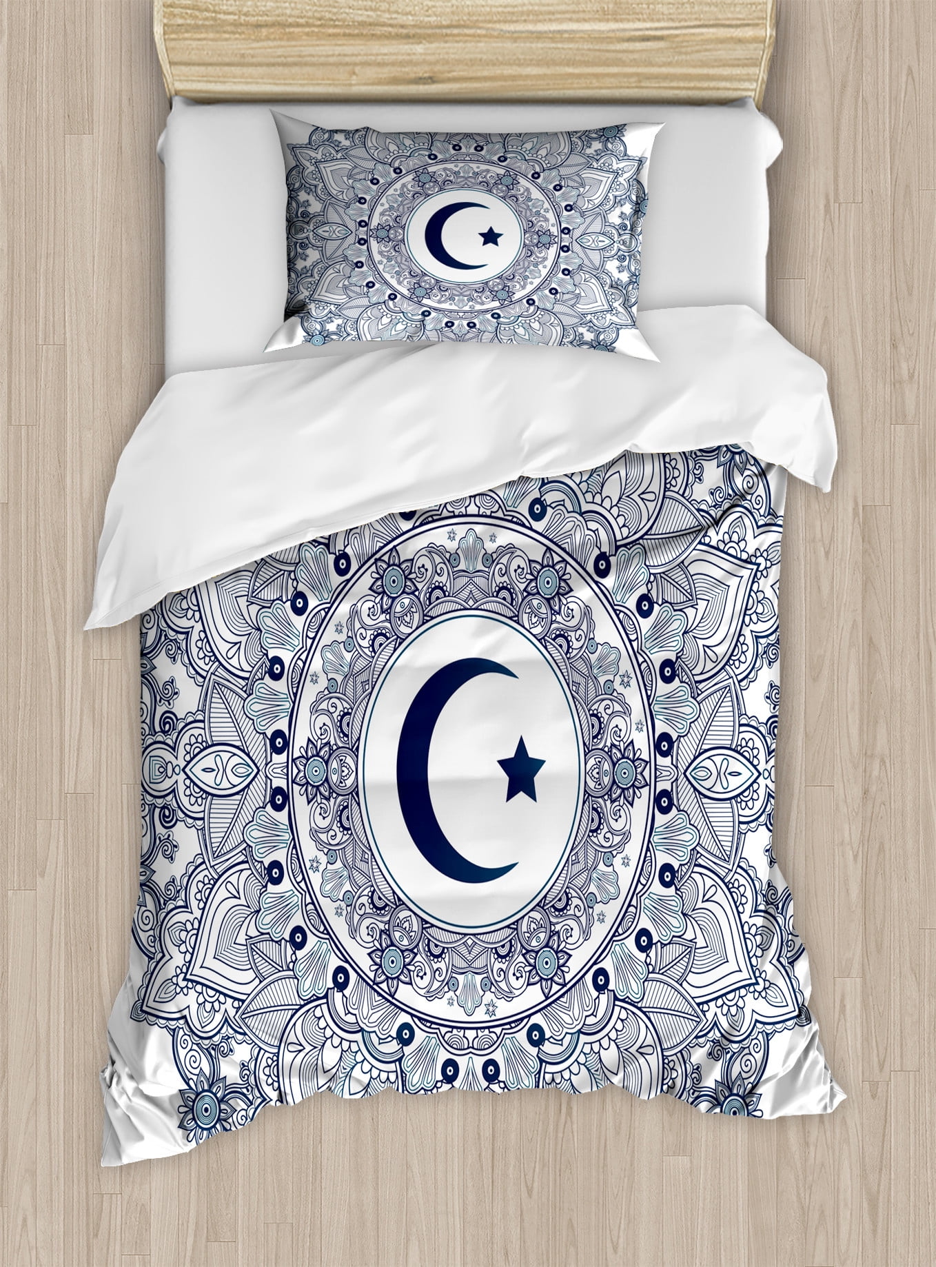 Ambesonne Moon Duvet Cover Set, Circle Form, Twin, Dark Blue White Teal ...