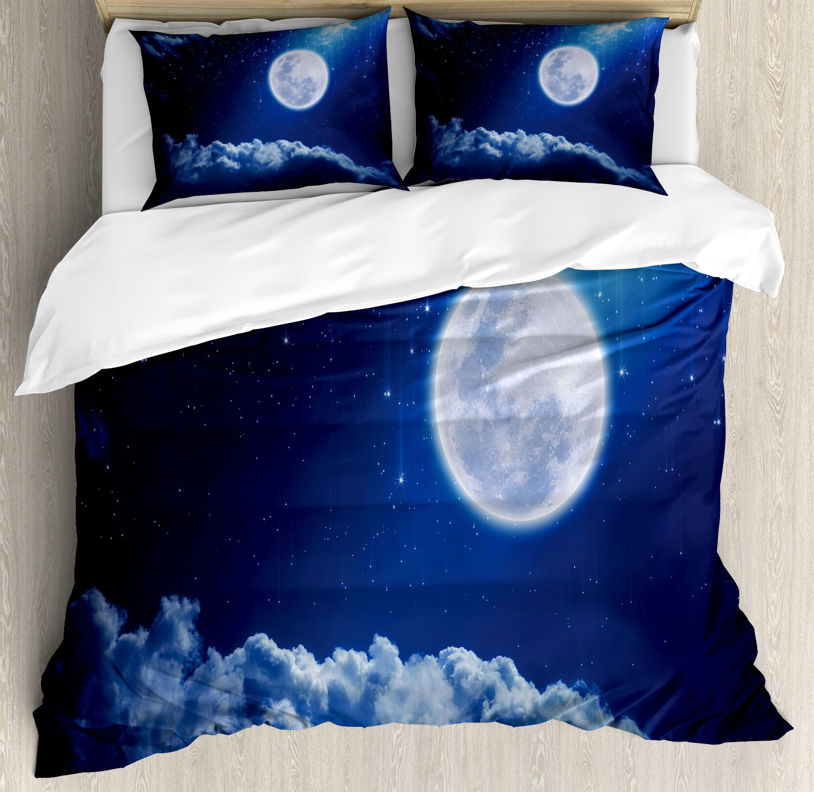 Ambesonne Moon Duvet Cover Set, Full Moon Falling Stars, Calking ...