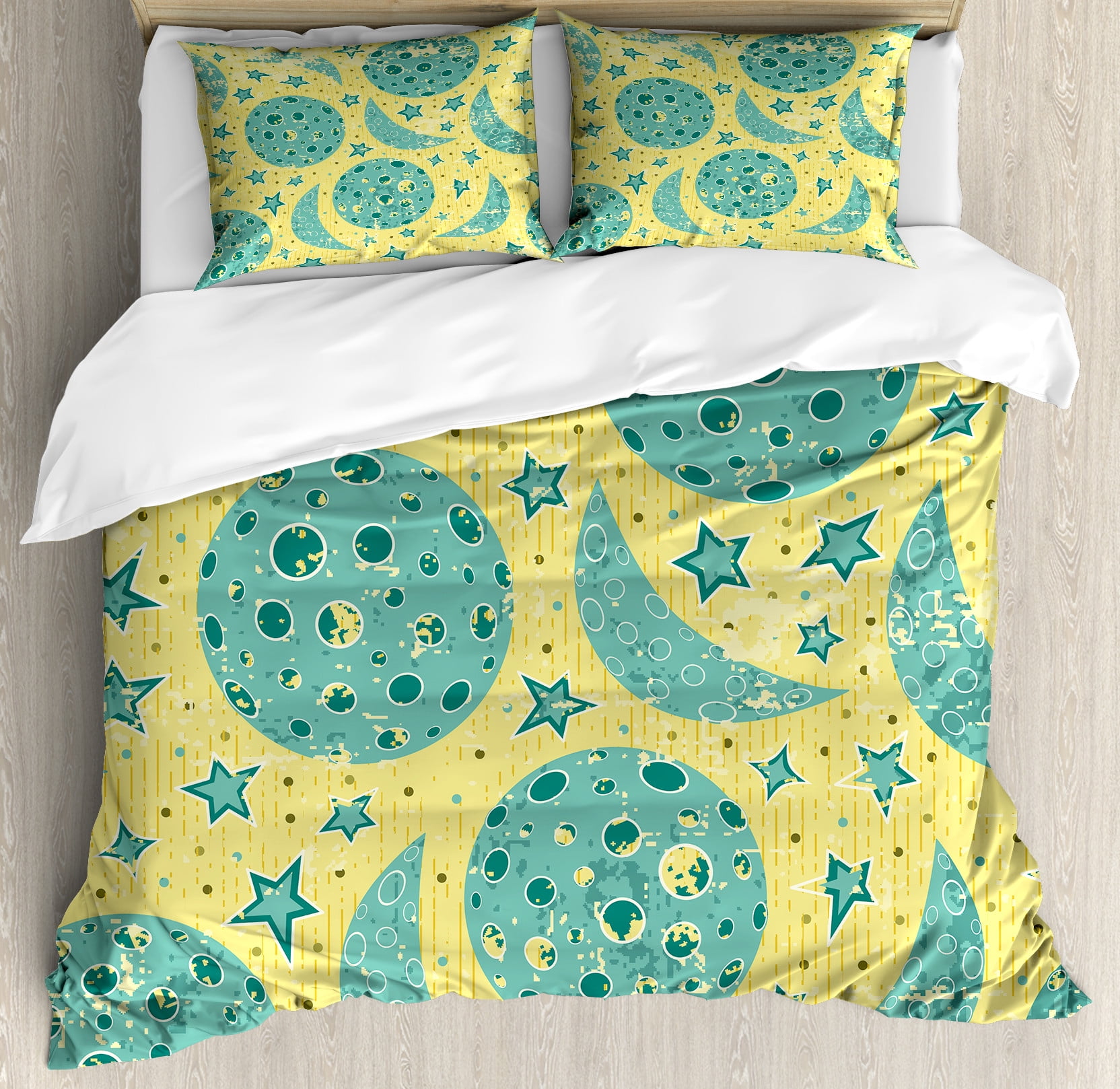 Ambesonne Moon Duvet Cover Set, Grunge Style Moon Phases, Queen, Yellow ...