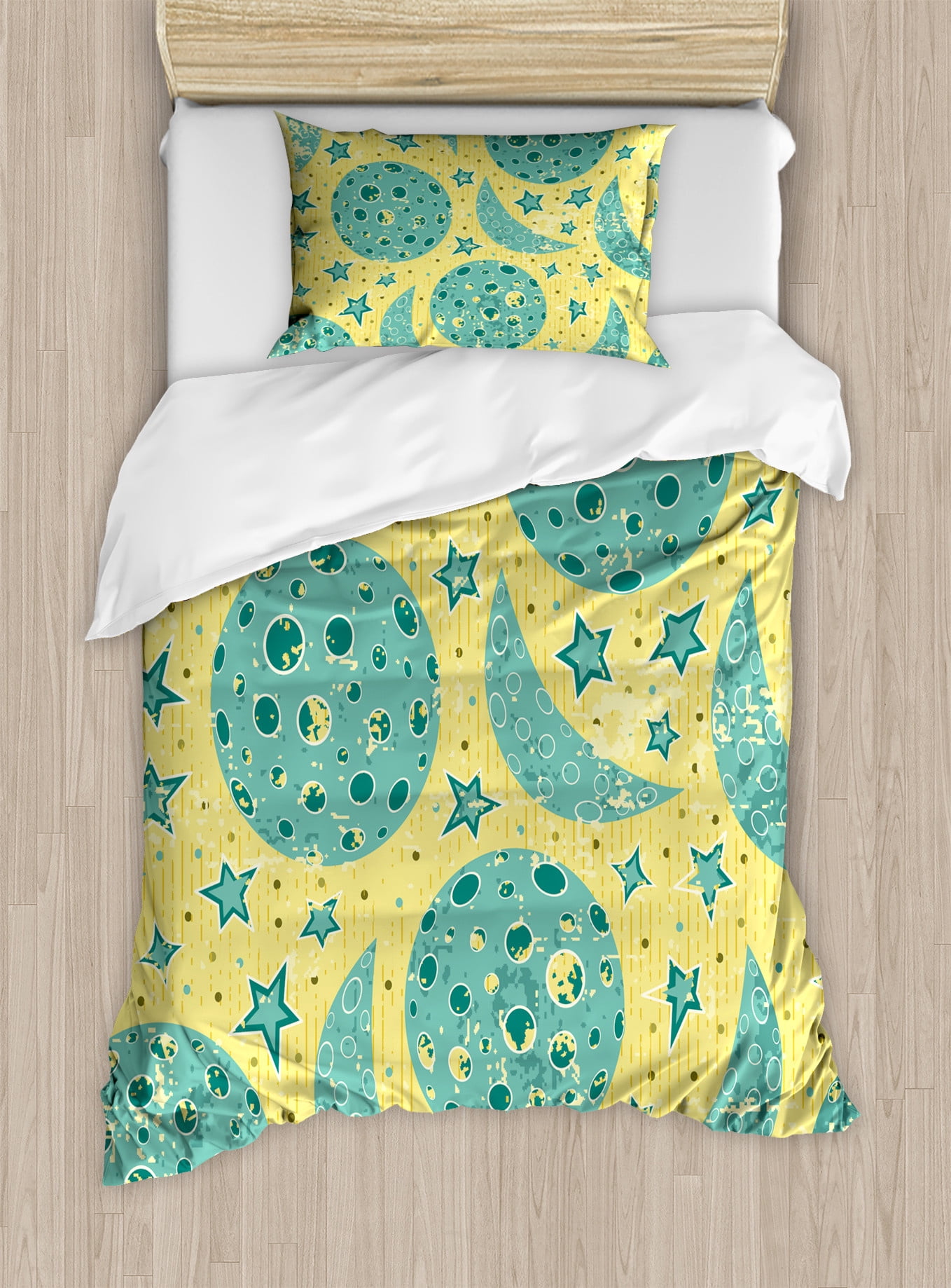 Ambesonne Moon Duvet Cover Set, Grunge Style Moon Phases, Twin, Yellow ...