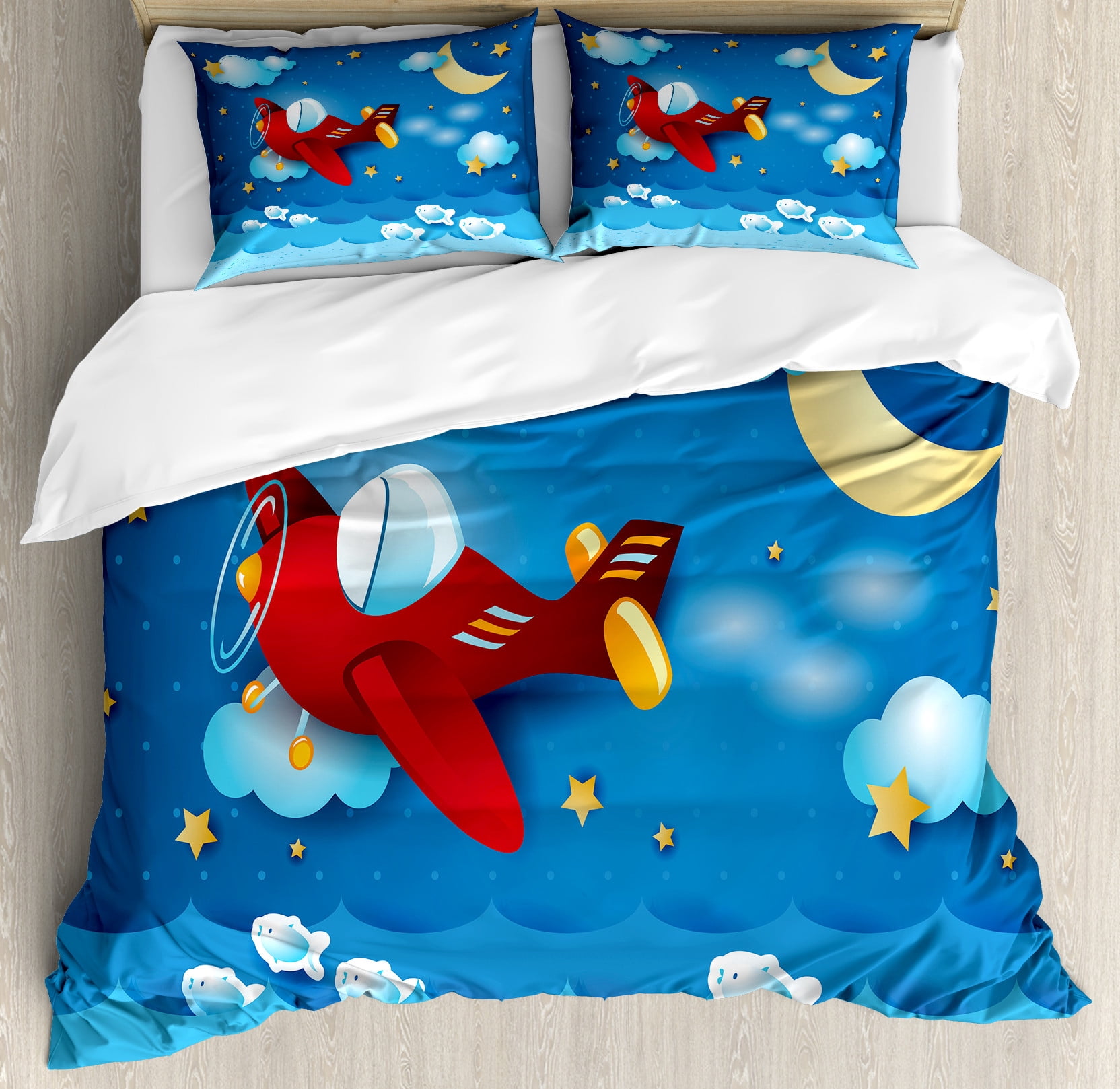 Ambesonne Moon Duvet Cover Sets, Moon and Stars, 2-Queen, Blue and ...