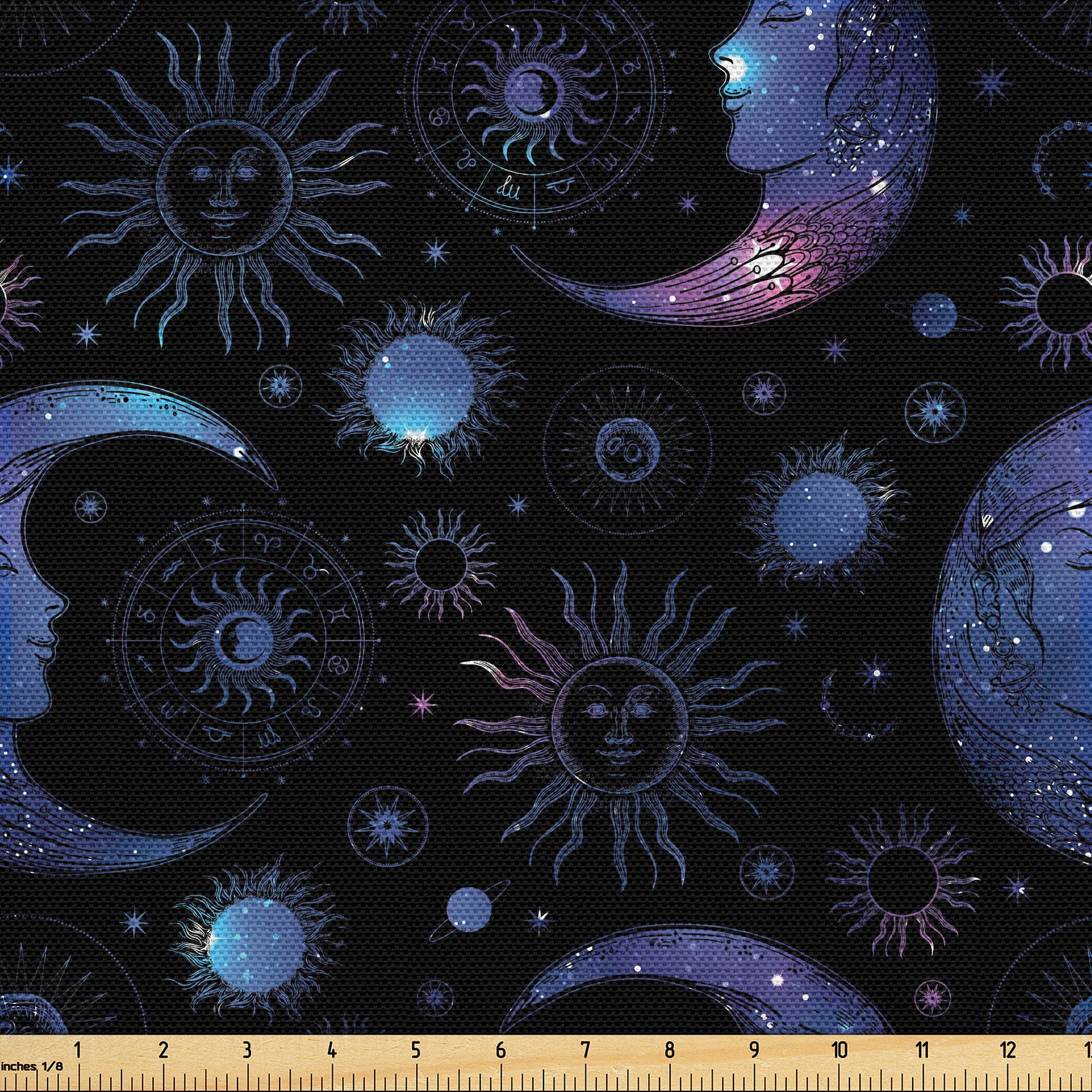 Ambesonne Moon Fabric by the Yard Upholstery, Galaxy Sun and Crescent ...