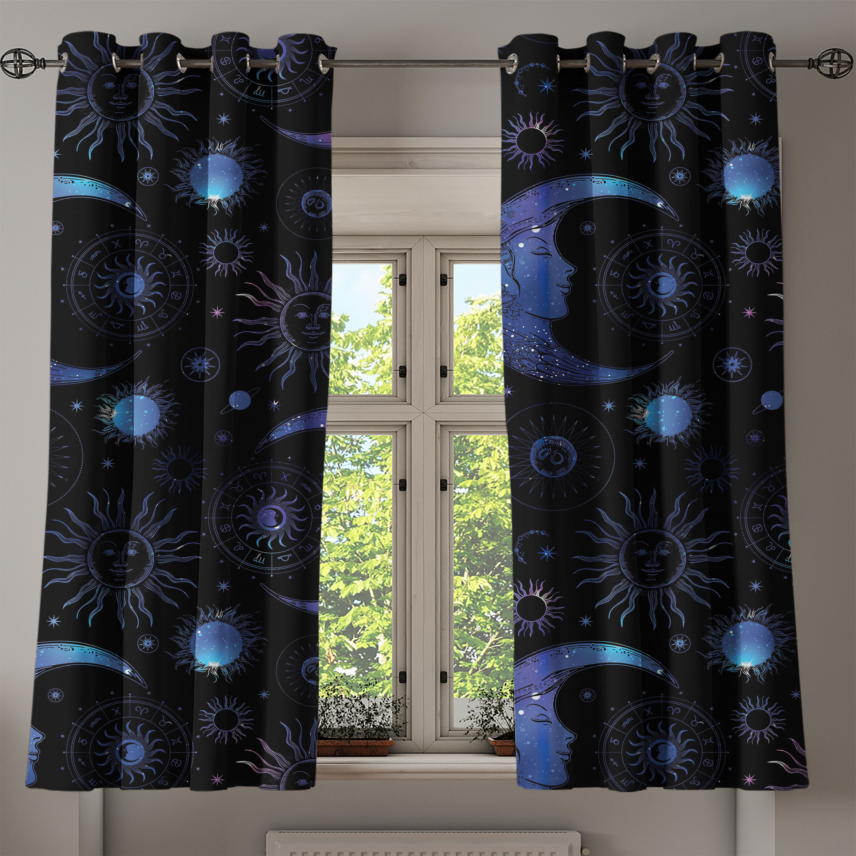 Ambesonne Moon Grommet Curtain, Galaxy Sun and Crescent Motif, 50"x63 ...